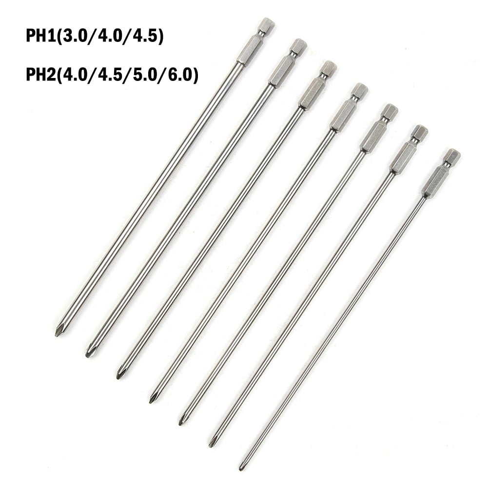 7Pcs 6.35mm Shank 200mm Long PH1 PH2 Cross Screwdriver Bits Power ...