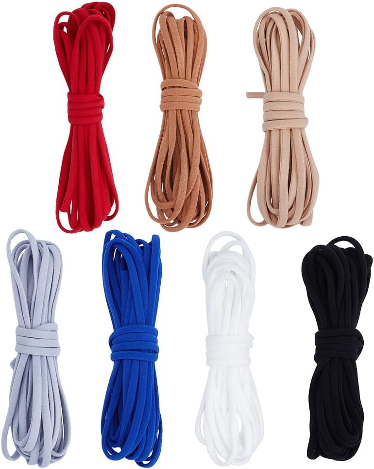 7Pcs 7 Colors Nylon Elastic Cord Flat Mixed Color 5mm about 5.47 Yards ...