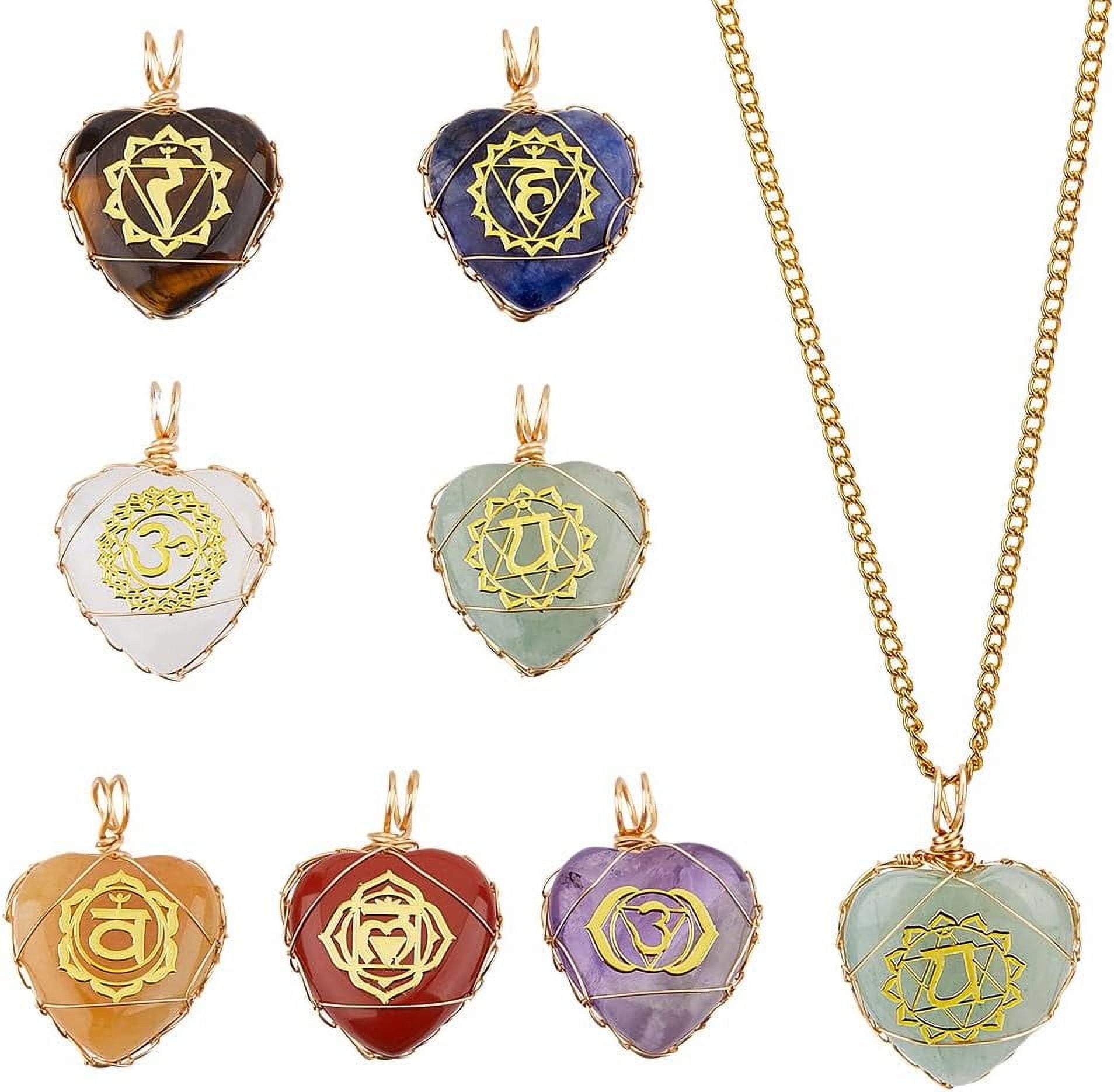 7Pcs 7 Styles Natural Gemstone Pendants Stone Heart Charms Wire Wrapped ...