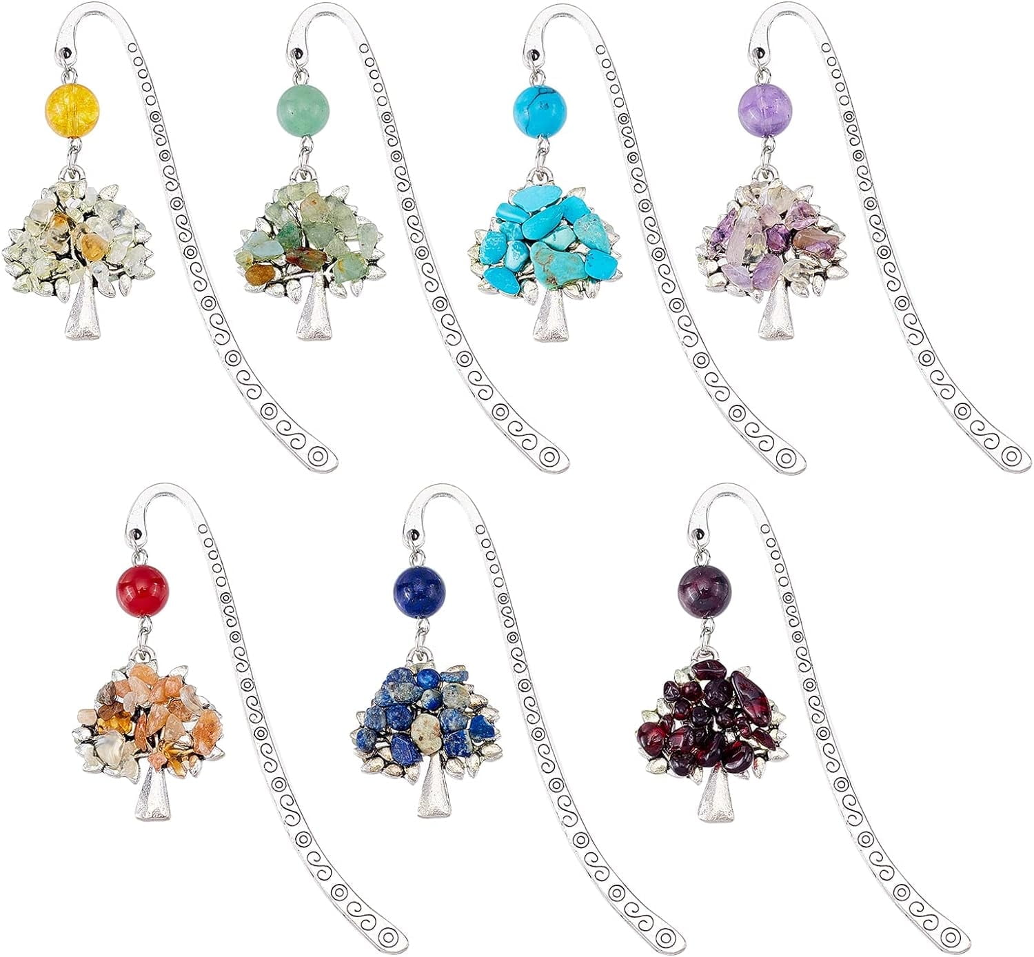 7Pcs 7Colors Chakra Bookmark Beading Bookmarks Tree of Life Bookmarks ...