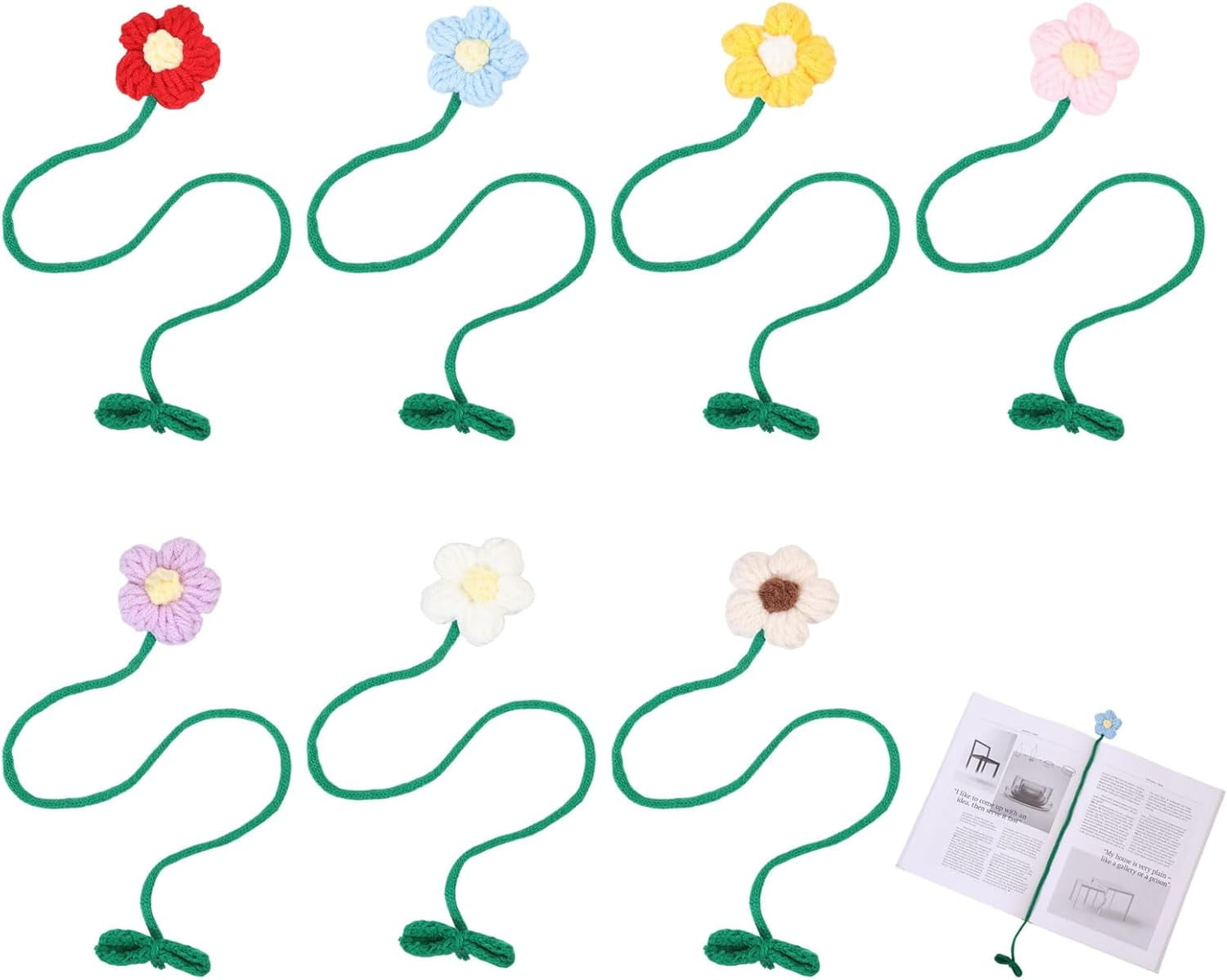 7Pcs 7Colors Crochet Flower Bookmarks Handmade Bookmark Embroidered ...