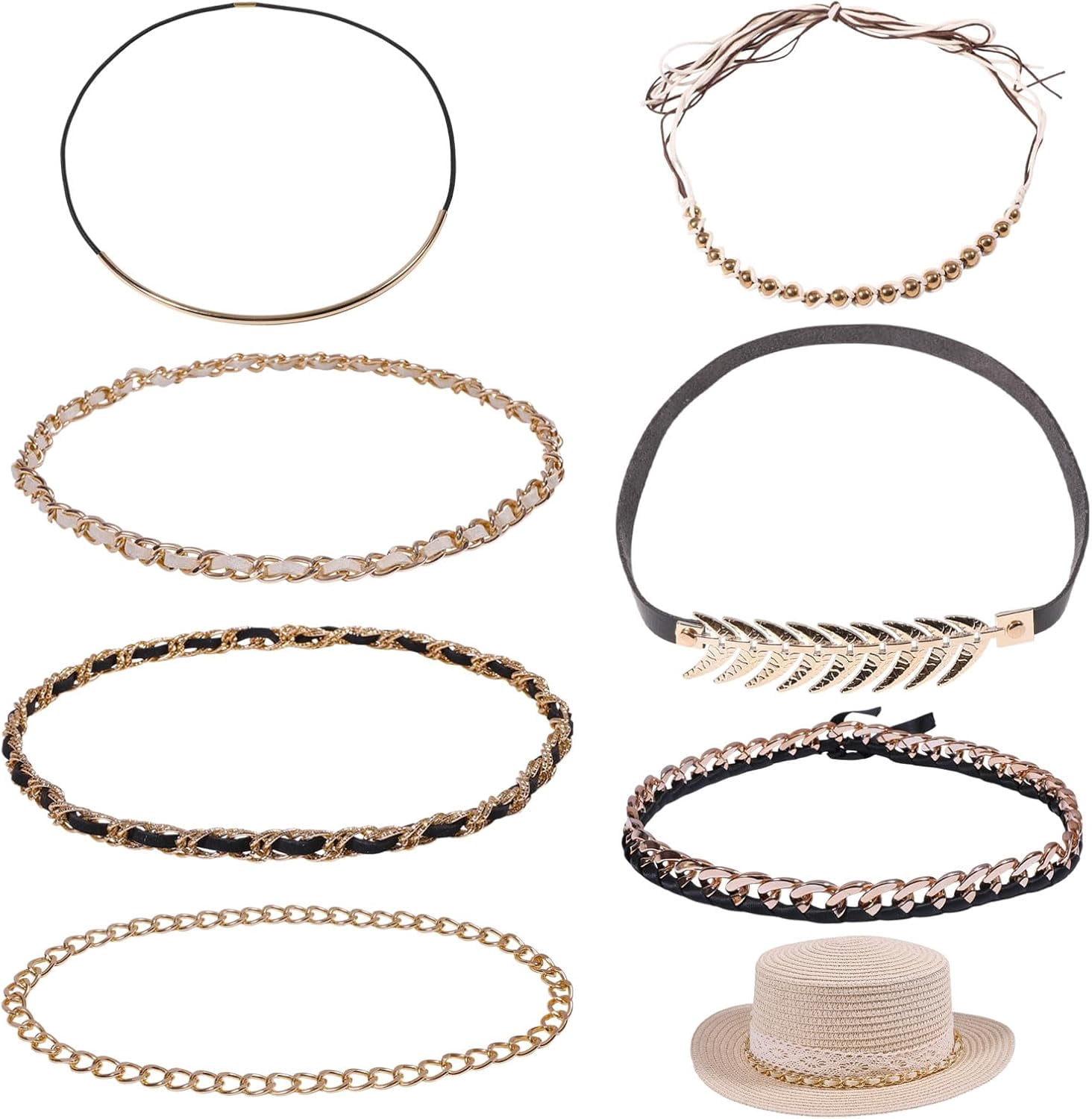 7Pcs 7Style PU Leather Cowboy Hat Bands Western Acrylic Hats Belt ...