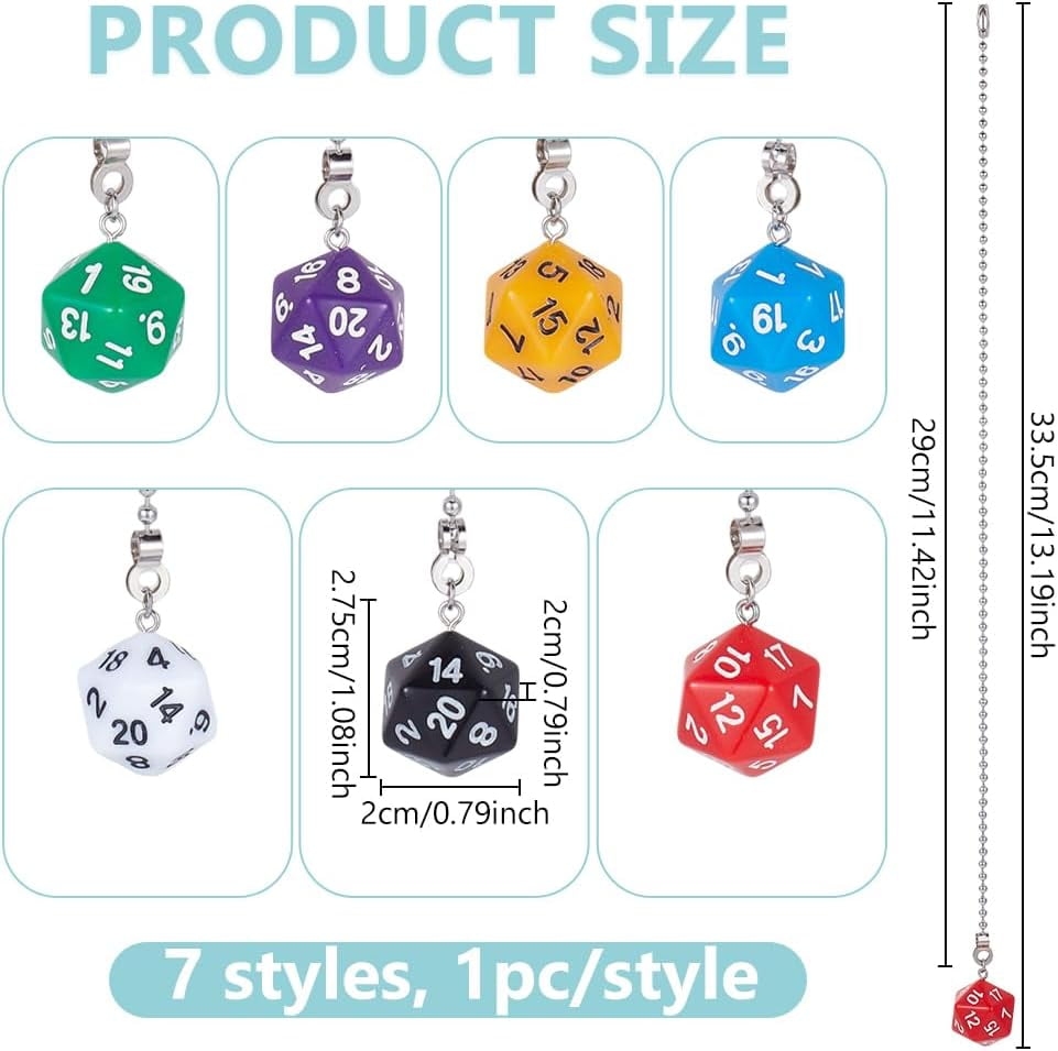 7Pcs Acrylic Dice Ceiling Fan Pull Chain Extenders Multicolor D20 ...