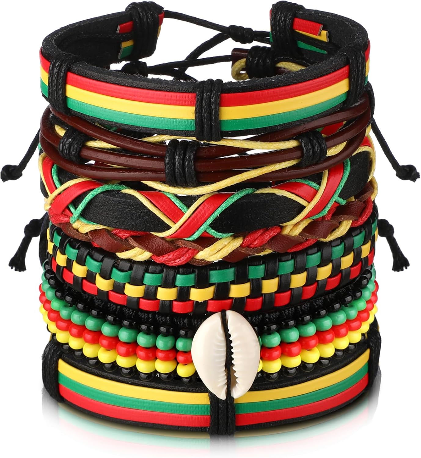 7Pcs African Beaded Bracelet Adjustable Jamaica Jewelry Multi Layer ...