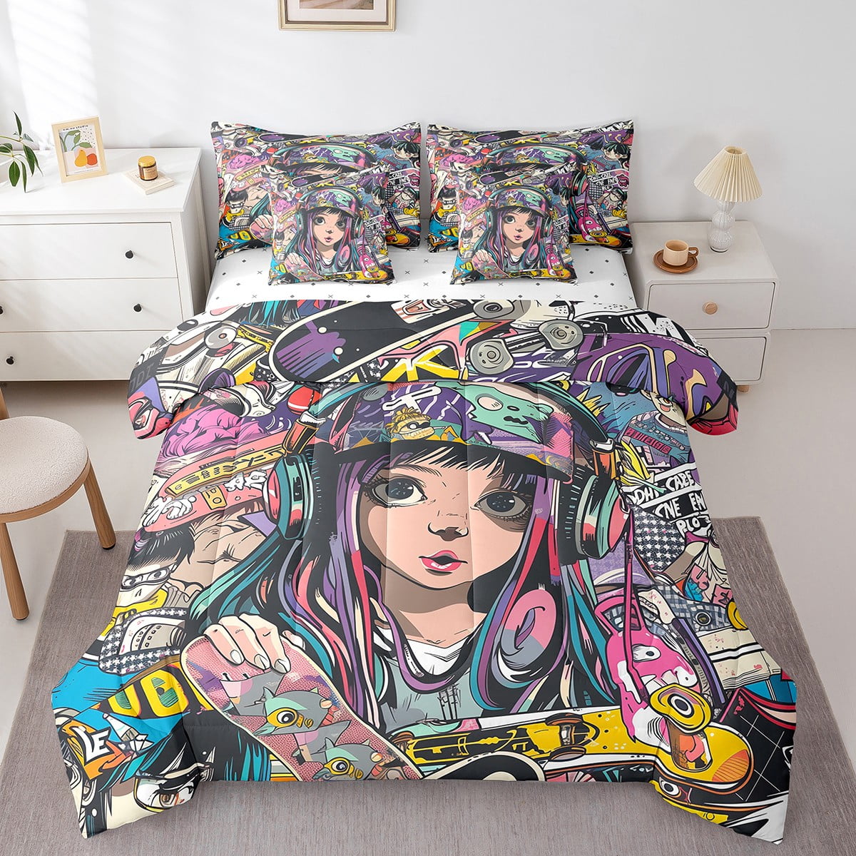 7Pcs Anime Comforter Set King Size Bed In A Bag, 3D Anime Gifts Bed Set ...