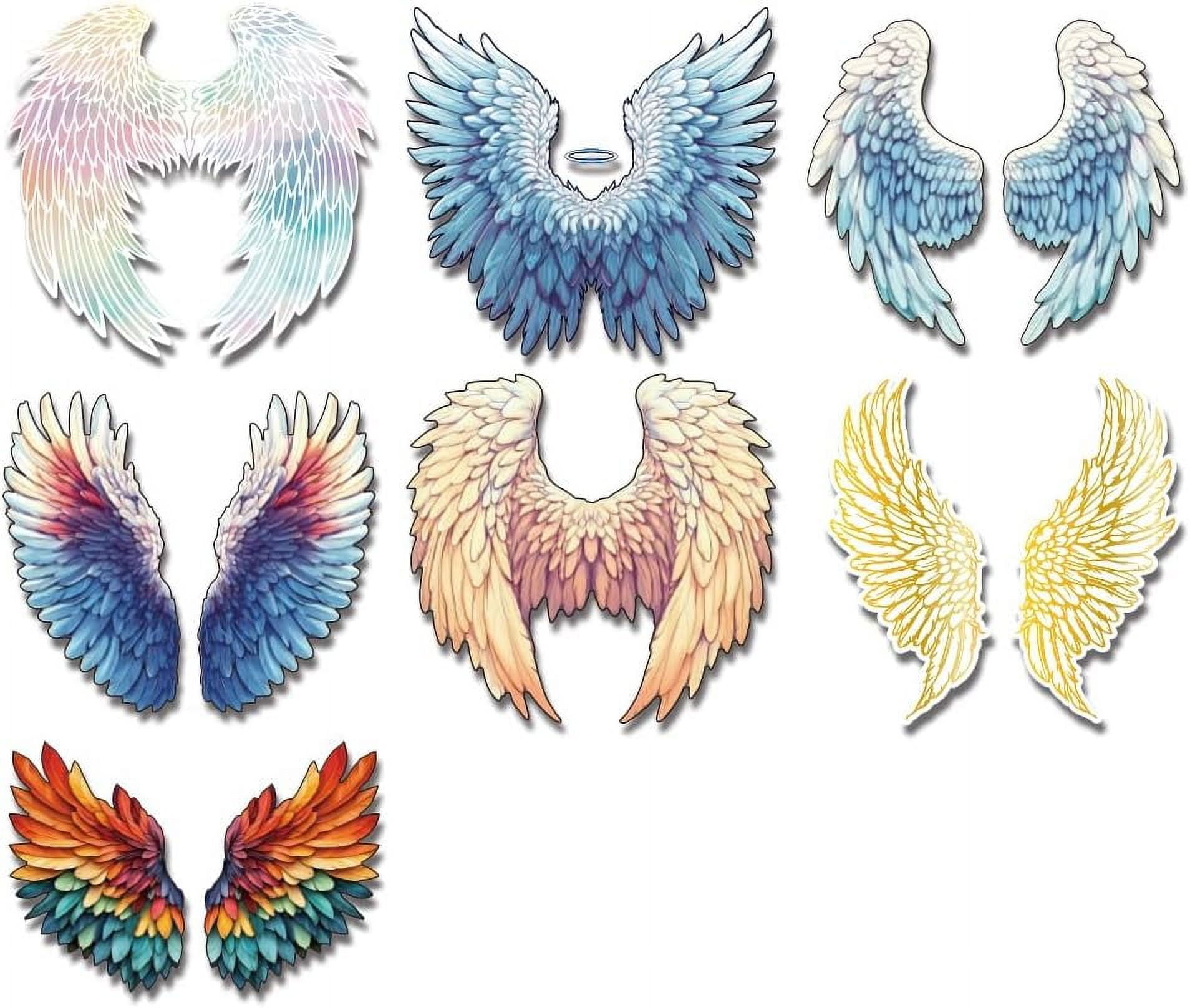 7Pcs Assorted Angel Wings Reflective Vinyl Car Decal Stickers Colorful ...