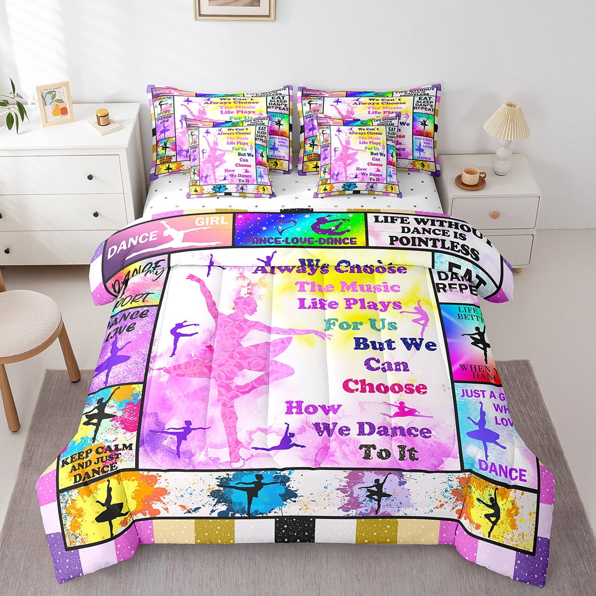 7Pcs Ballet Dance Comforter Set Full Size, Ballet Princess Dancer ...