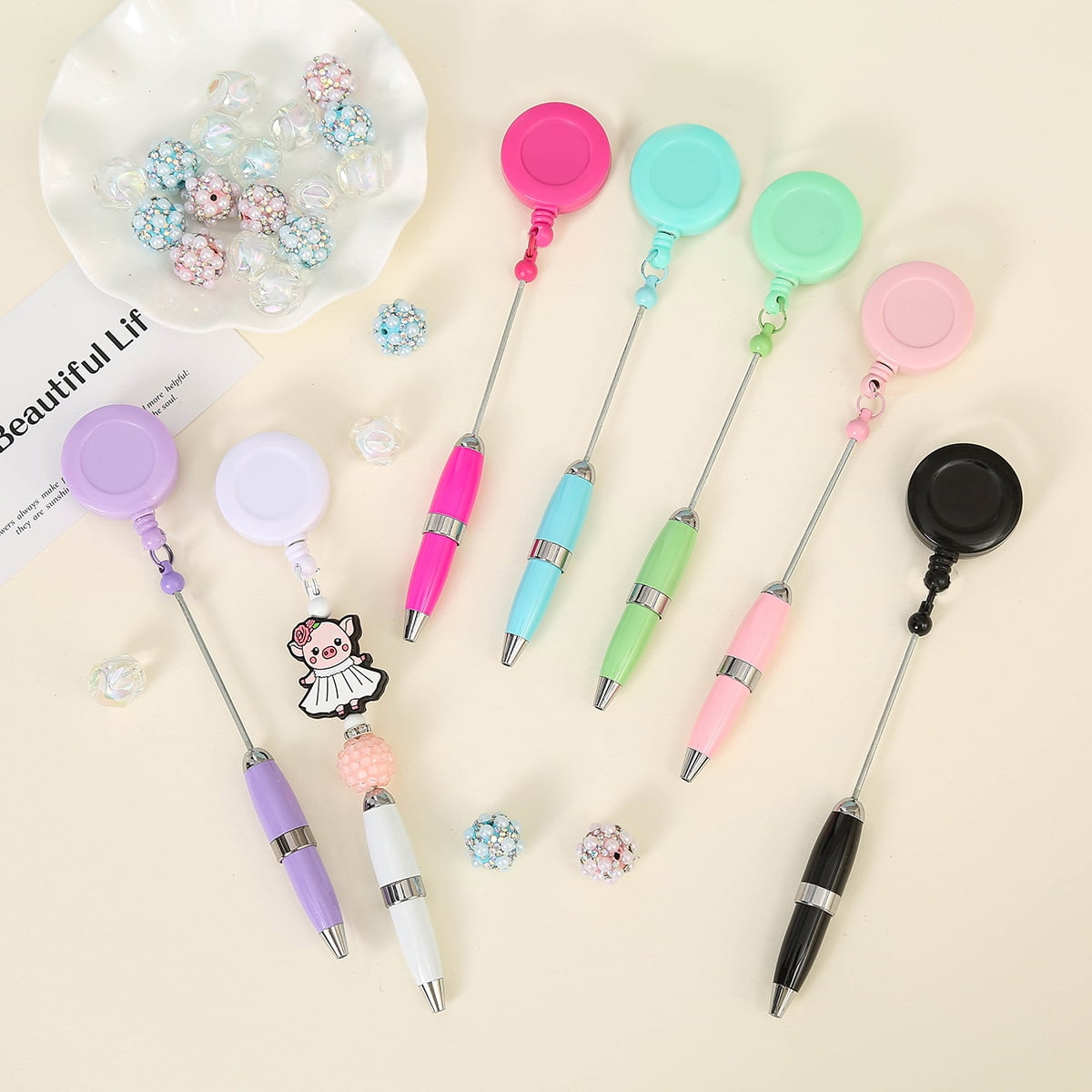 7Pcs Beadable DIY Badge Reel Kit, Retractable ID Name Badge Reel Clips ...