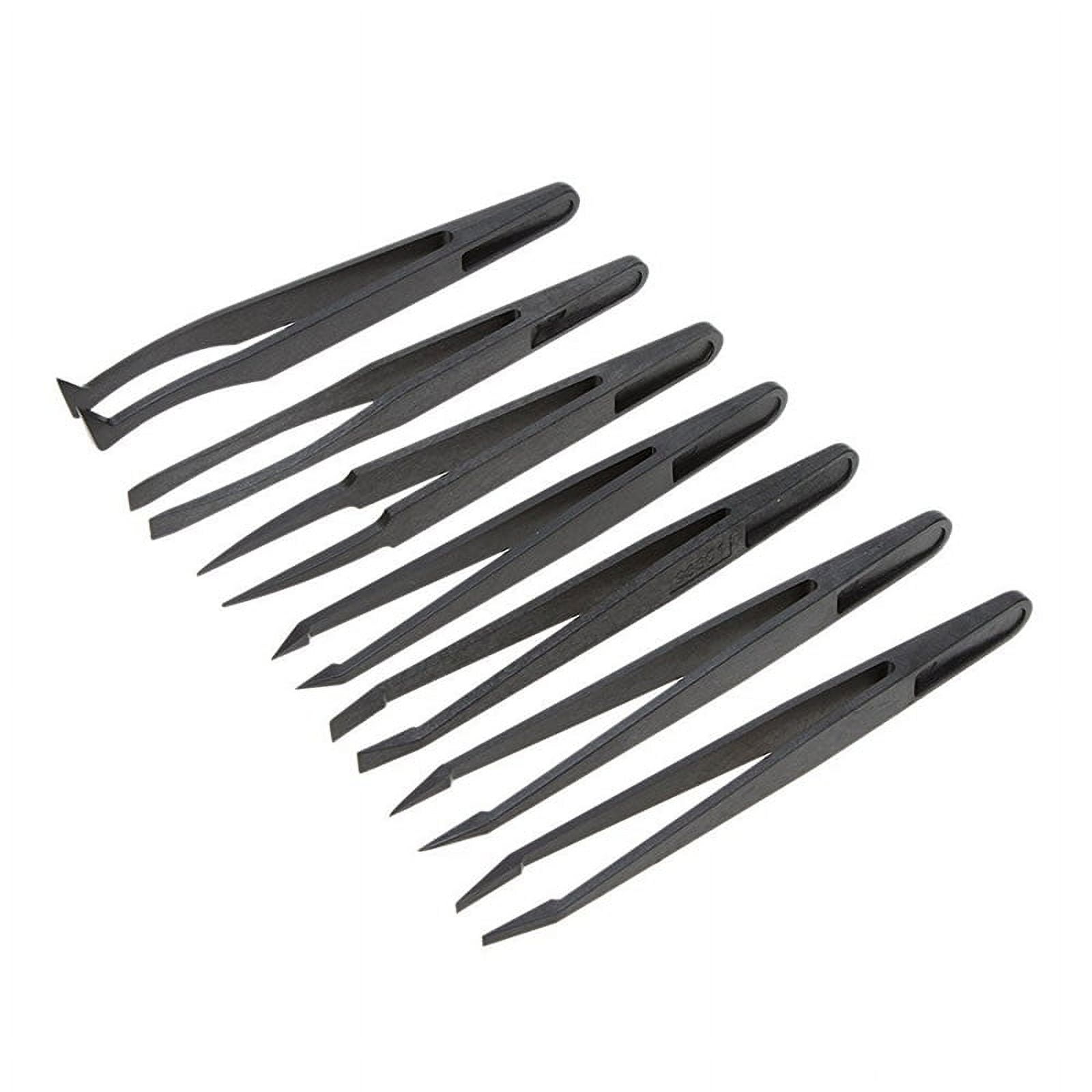 7Pcs Black Plastic Antistatic Flat Bottomed Top End Tweezers Hand Tools ...