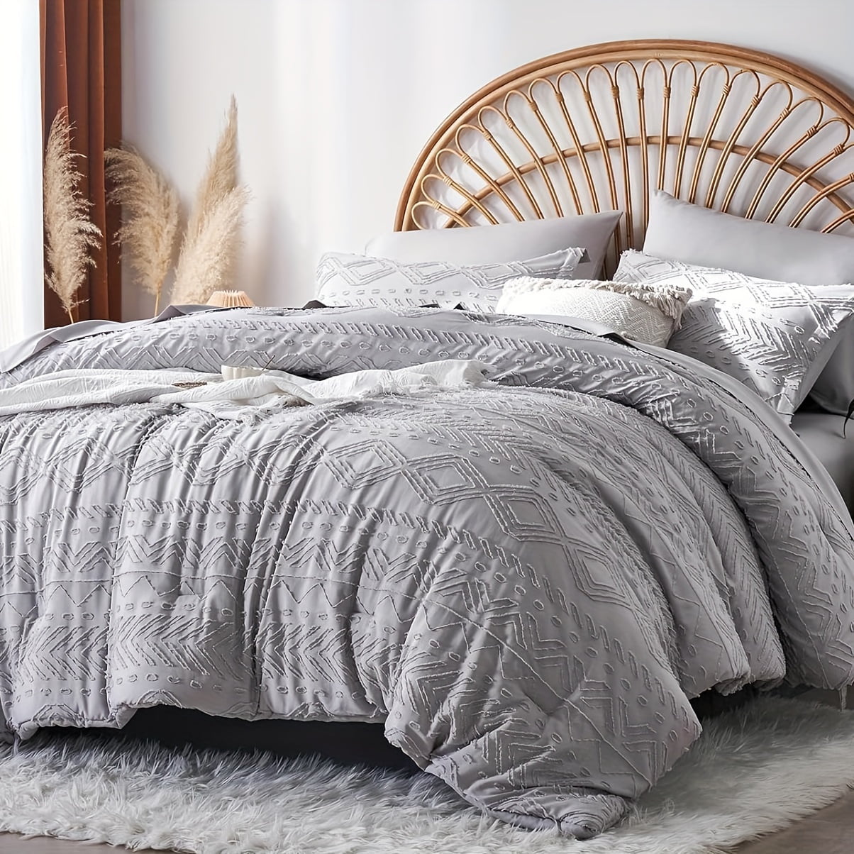 7Pcs Boho Tufted Bedding Set In Soft Microfiber For Queen And King ...