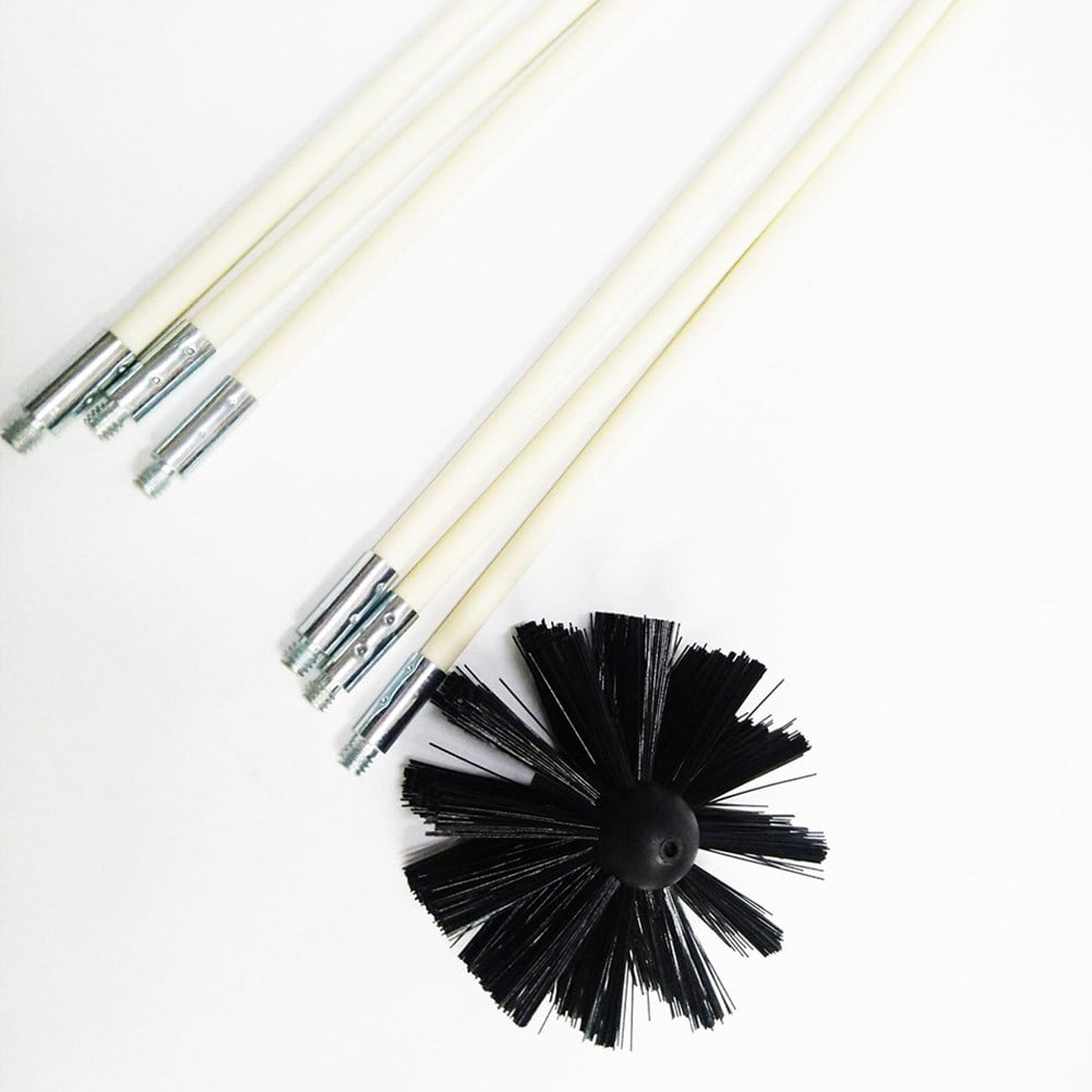 7Pcs Chimney Cleaner Brush Clean Rotary Sweep Fireplace Kit Rod Tool ...