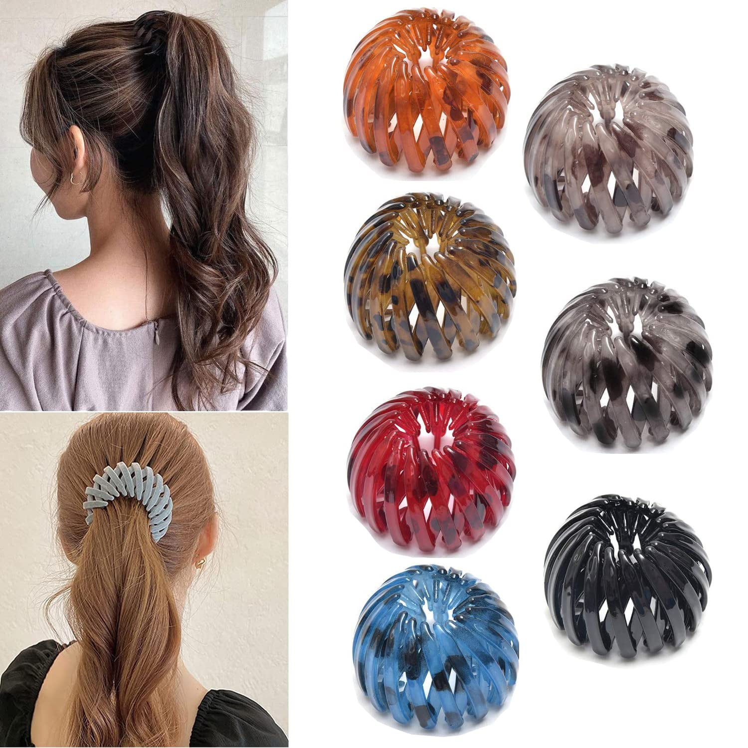 7Pcs Colorful Bird Nest Shaped Hair Holder, Expandable Plastic Ponytail ...