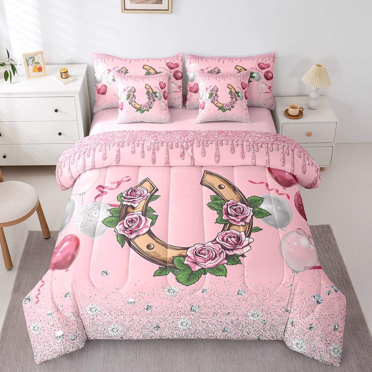 7Pcs Cowgirl Western Horseshoe Bedding Full For Girls Flower Western ...