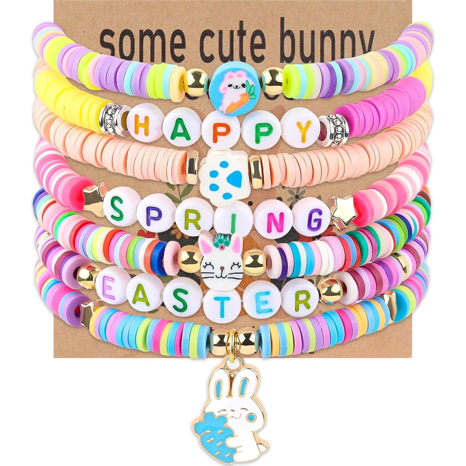 7Pcs Easter Bunny Bracelets Set Stretch Elastic Boho Stackable Jewelry ...