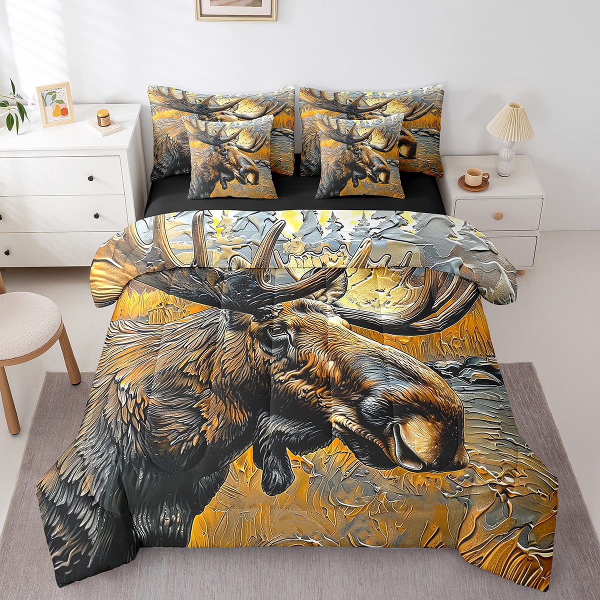 7Pcs Elk Bedding Deer Hunting Comforter Set Twin Size Wild Animal ...