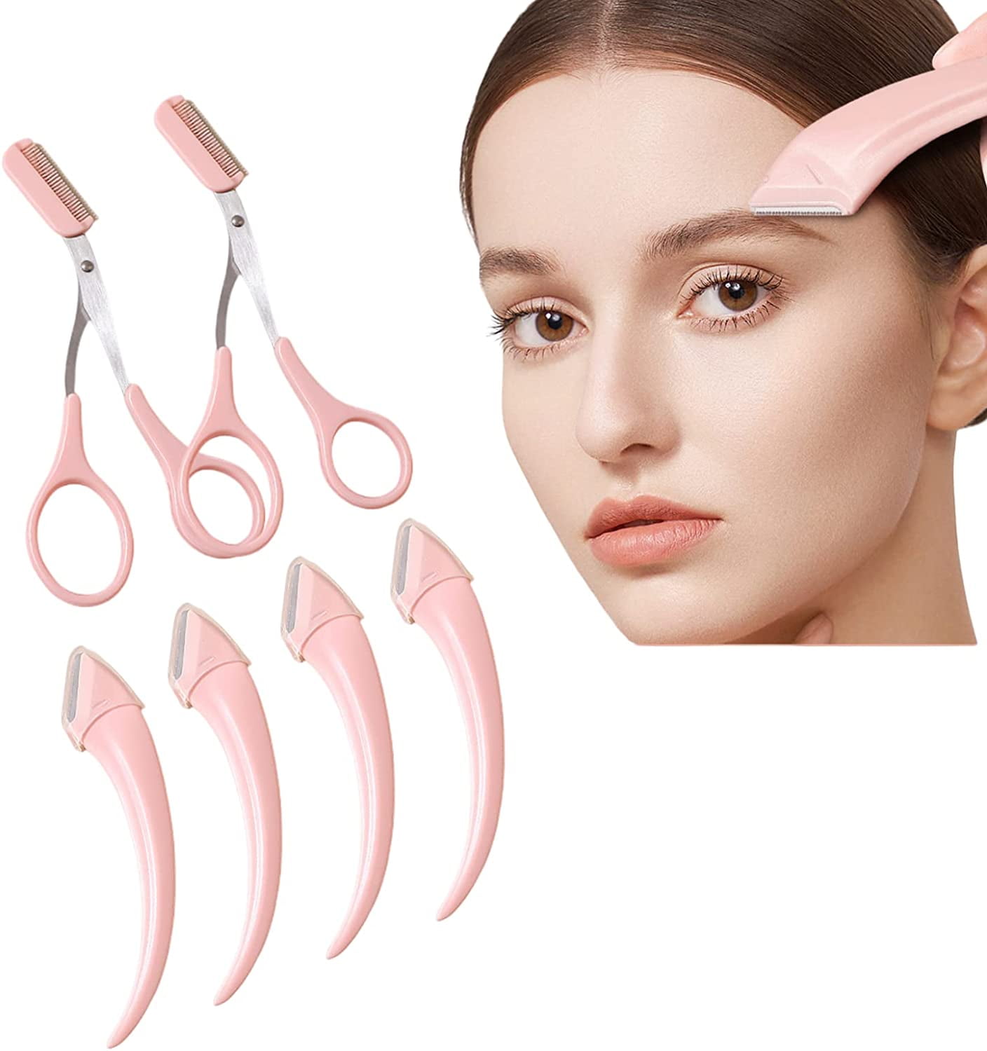 7Pcs Eyebrow Trimmer Set Scissors with Comb Stainless Steel Razor ...
