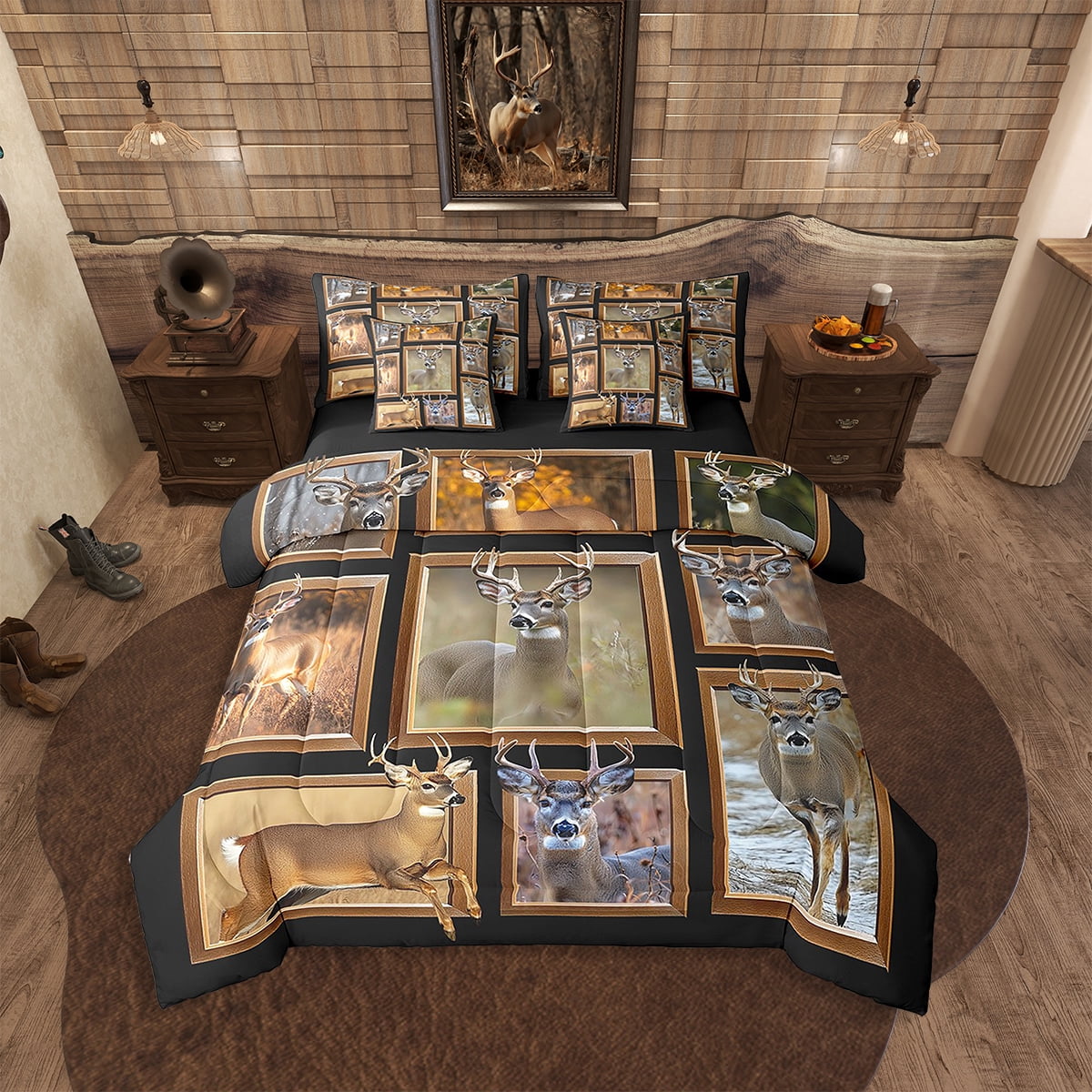 7Pcs Farmhouse Deer Hunting Comforter Set Buffalo Plaid Lodge Bear ...