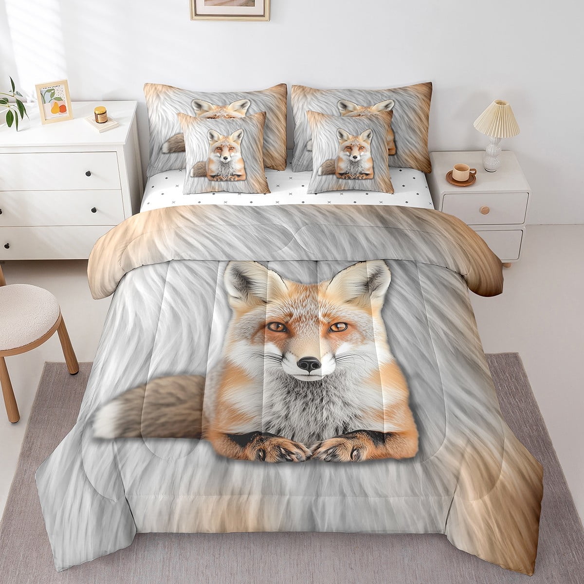 7Pcs Fox Bed In A Bag,Fox Skin Hide Pattern Comforter Set,Jungle Animal ...