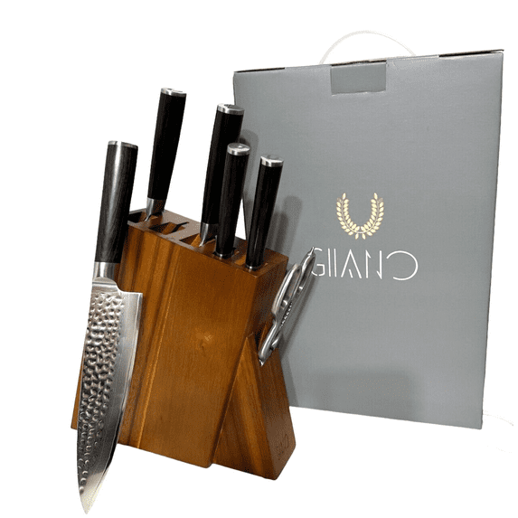 7Pcs GIANO Kitchen Chef Knife Set Damascus Steel with wood knife block ...