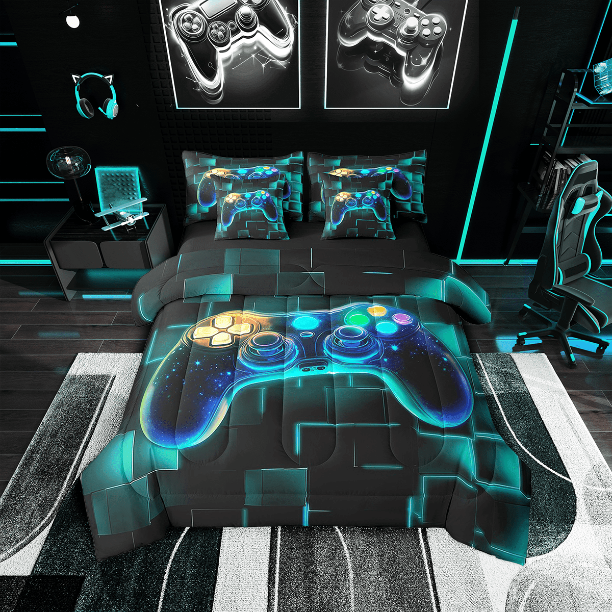 Erosebridal 7Pcs Queen Gaming Comforter Set,Gamer Bedding Comforter Set ...