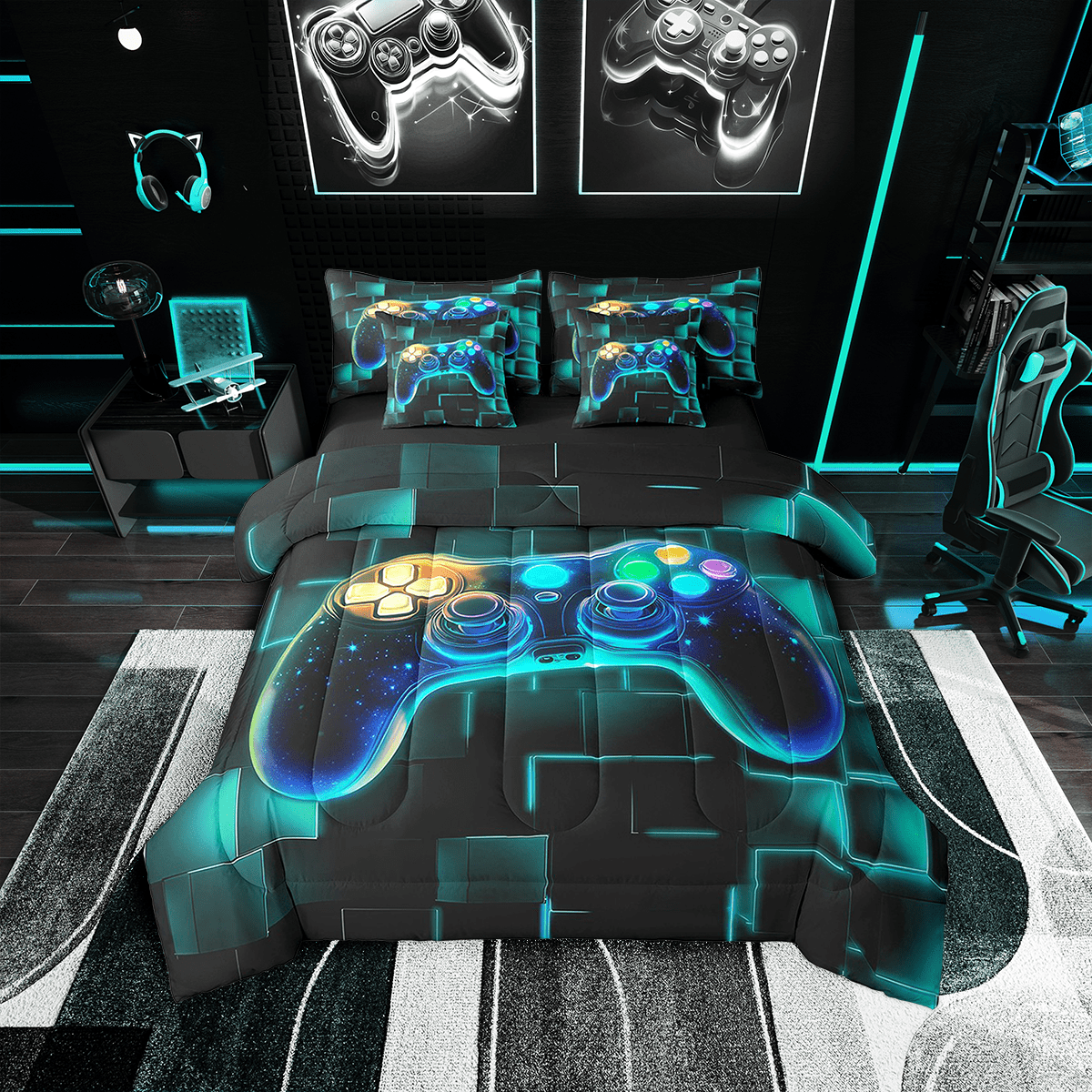 Erosebridal 7Pcs Gamer Comforter Set Queen,Gaming Bedding Comforter Set ...