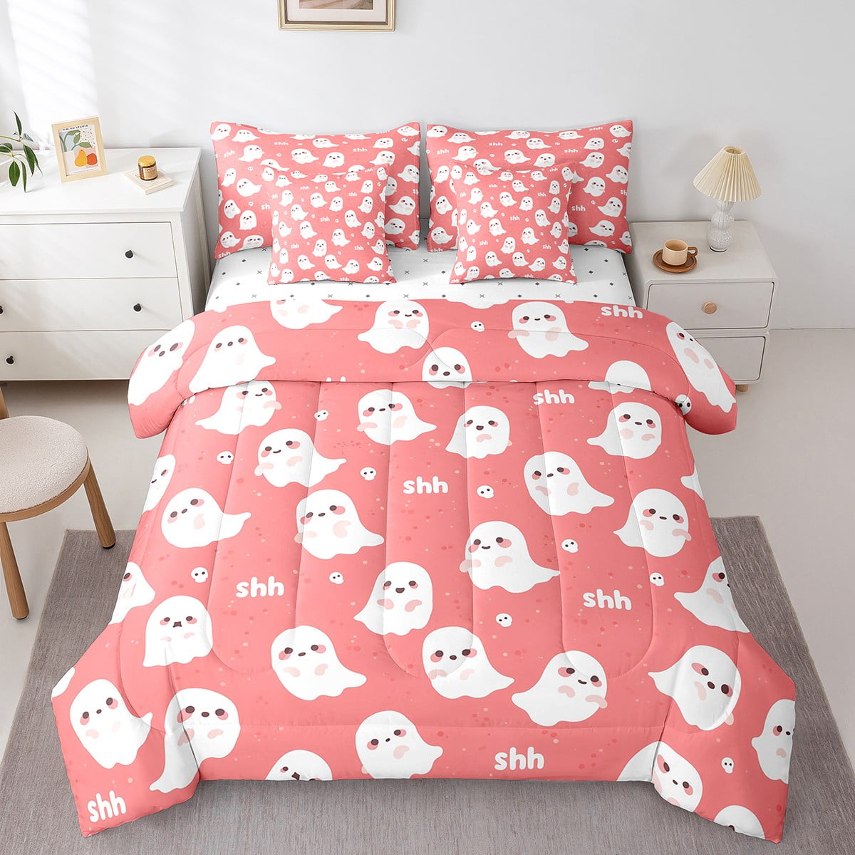 7Pcs Gothic Ghost Comforter Queen Skeleton Skull Halloween Bedding Set ...