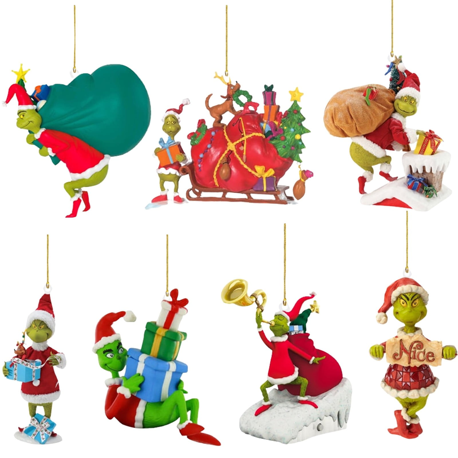 7Pcs Grinch Hanging 2D Ornaments, Grinch Christmas Decorations ...
