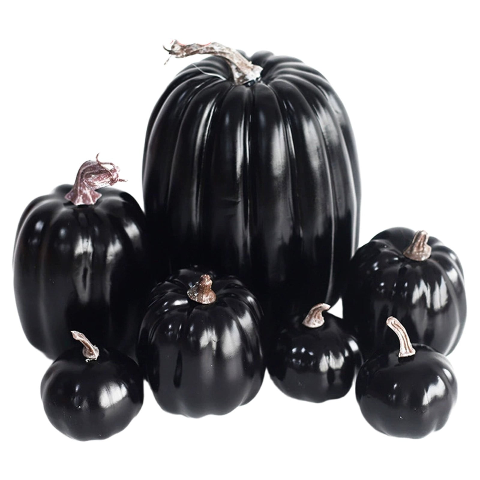 7Pcs Halloween Black Pumpkin Ornaments - Pumpkins for Decorating ...