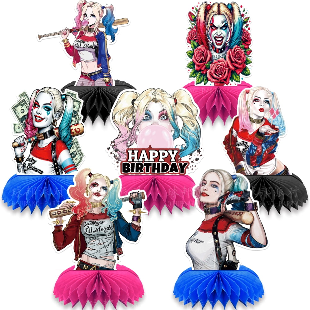7Pcs Harley Quinn Theme 3D Double Side Honeycomb Centerpieces Table ...
