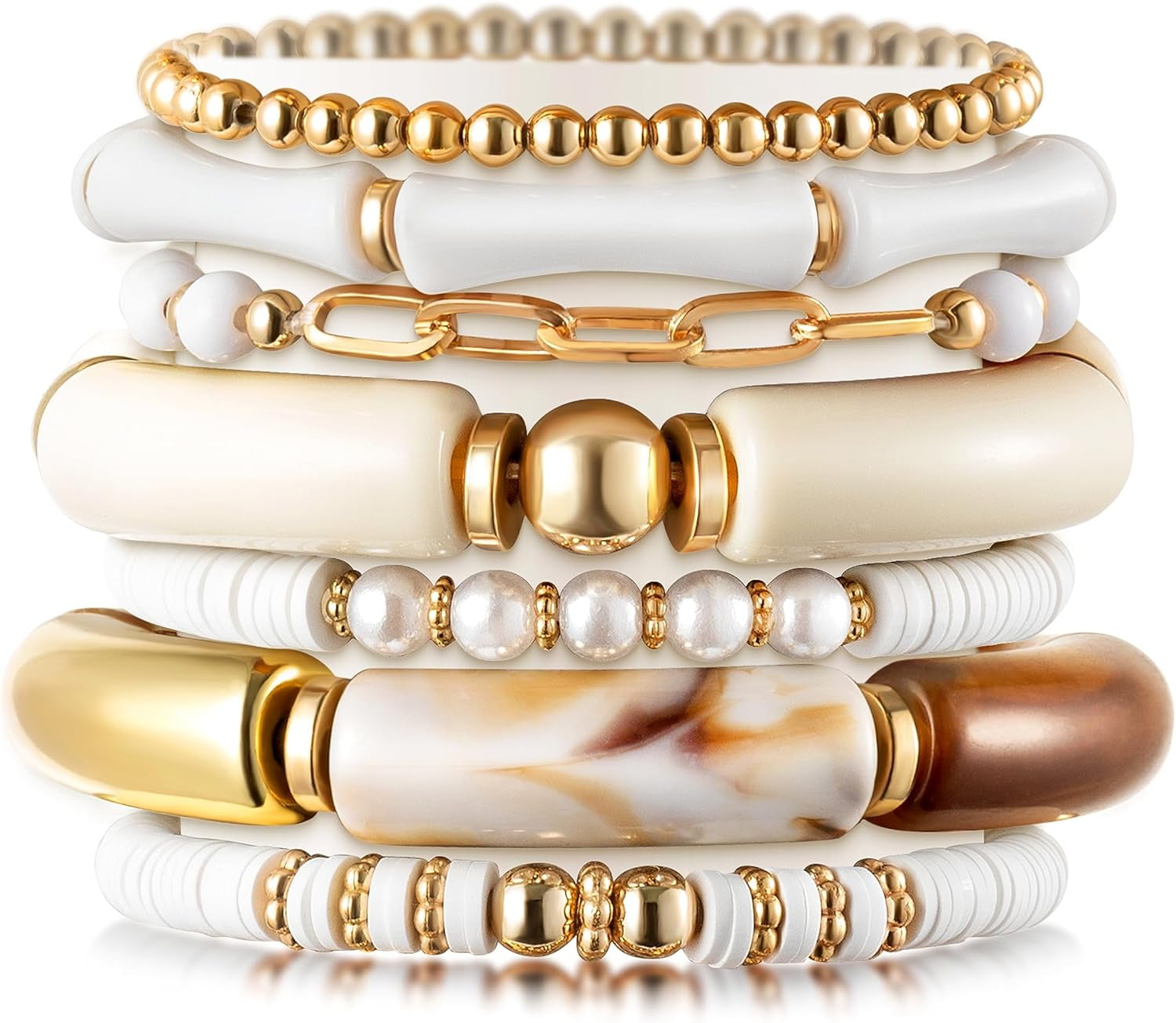 7Pcs Heishi Surfer Bracelets Set Colorful Preppy Smile Evil Eye Beaded Stretch Clay Stackable ...