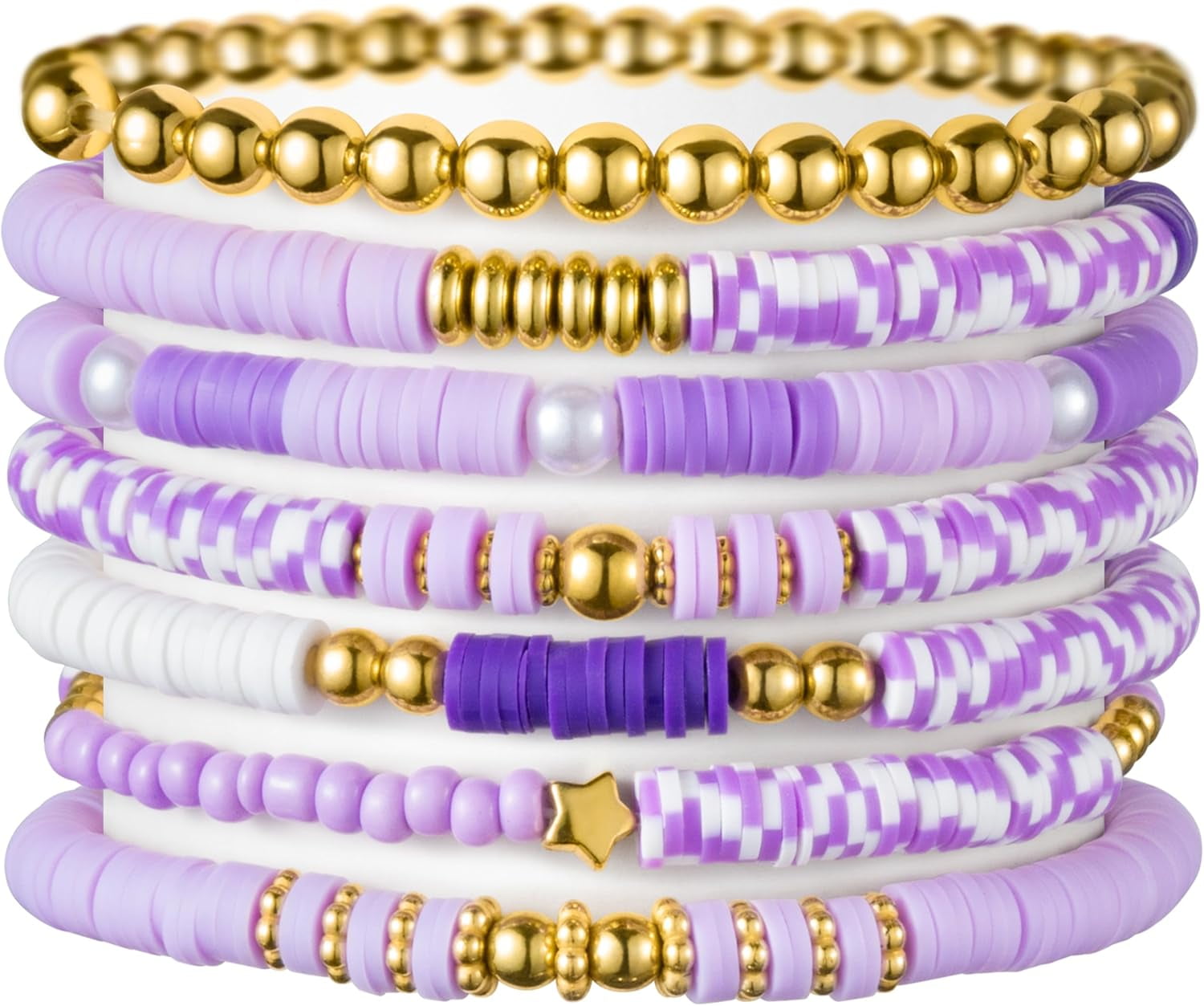 7Pcs Heishi Surfer Bracelets Set Colorful Preppy Smile Evil Eye Beaded Stretch Clay Stackable ...