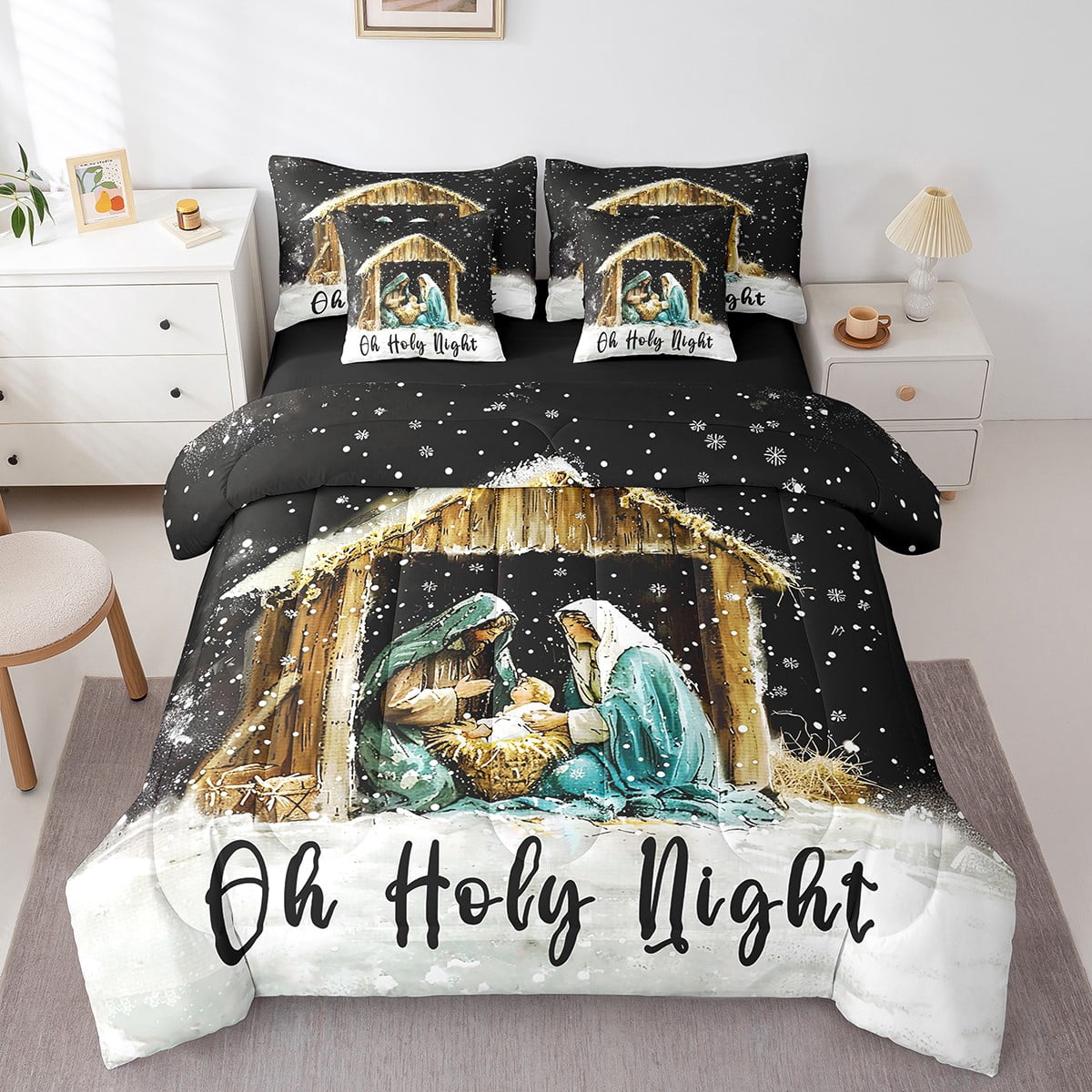7Pcs Holy Night Comforter Sets Jesus Nativity Scene Bedding Set, Merry ...