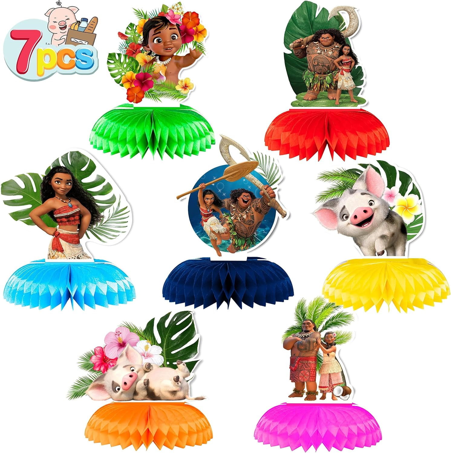 7Pcs Honeycomb Centerpieces for Moana Party Supplies, Double Sided ...