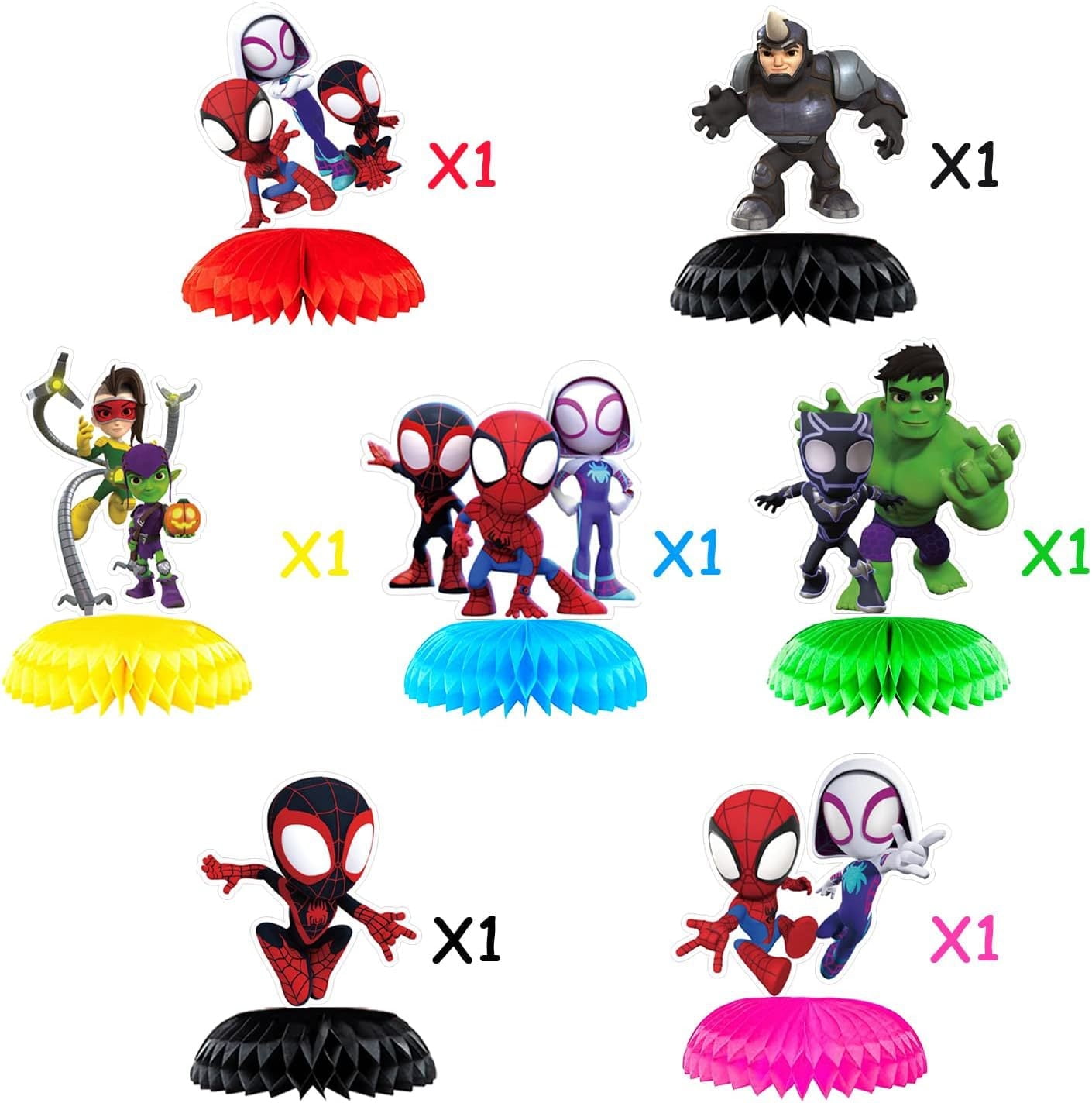 TTPOLONG 7Pcs Spider-Man Honeycomb Centerpieces, Double Sided Birthday ...