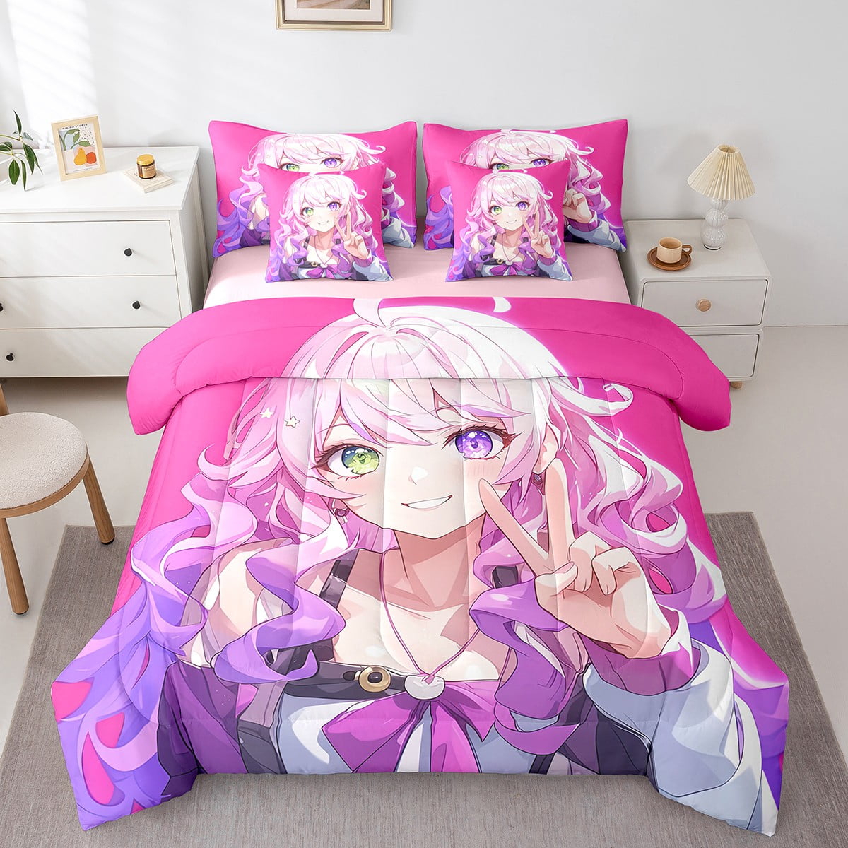 7Pcs Japanese Anime Bedding 3D Anime Comforter Set Queen, Kawaii ...