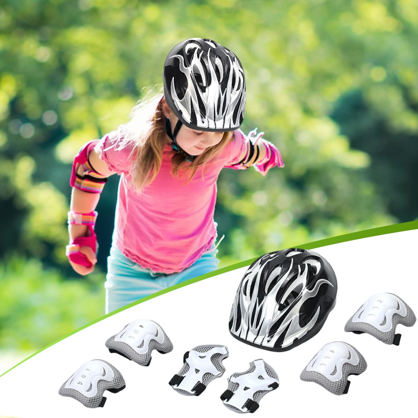 7Pcs Kids Bike Helmet and Protective Gear Set with Knee Elbow Pads for Cycling Skateboarding ...