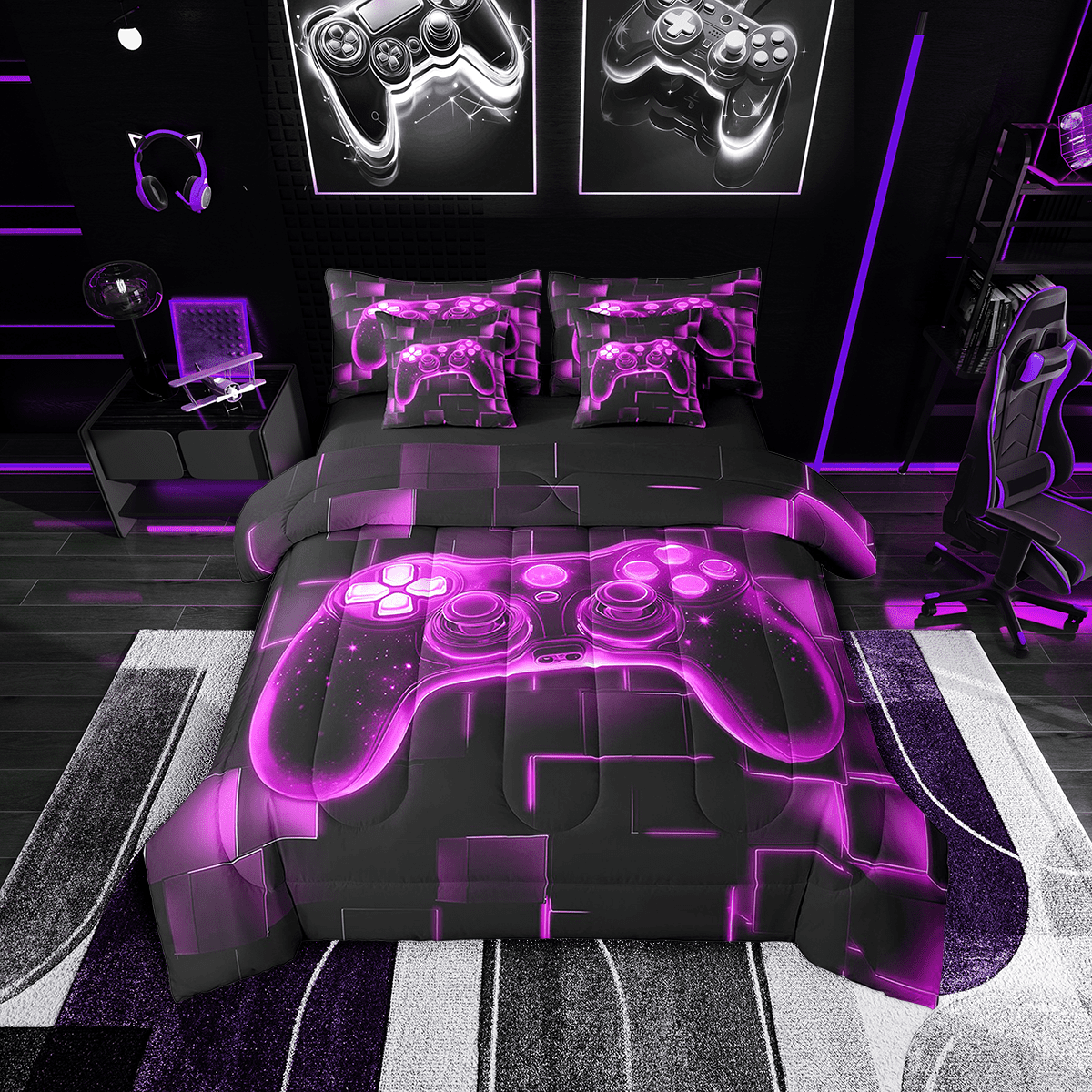 7Pcs Gamer Comforter Set Full,Gaming Bedding Comforter Set,Video Games ...