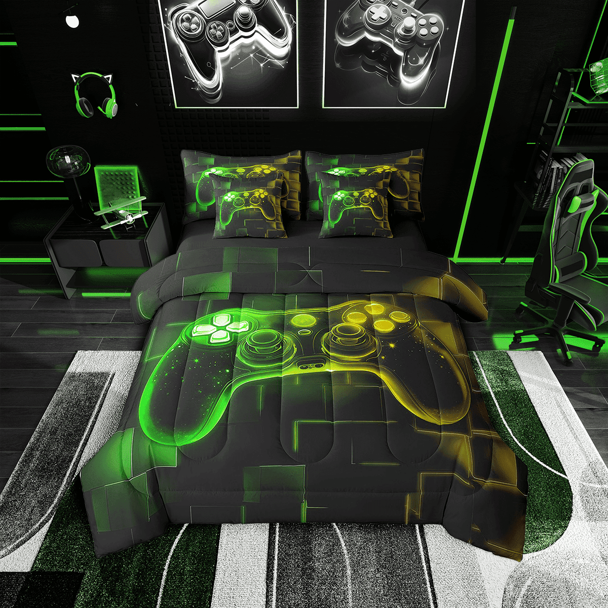 Erosebridal 7Pcs Gamer Comforter Set Twin,Gaming Bedding Comforter Set ...