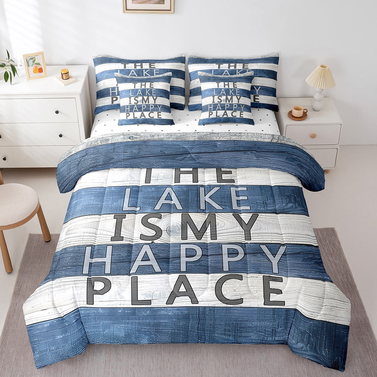 7Pcs Lake Comforter Set King Size, Lake House Bed in a Bag with Flat ...