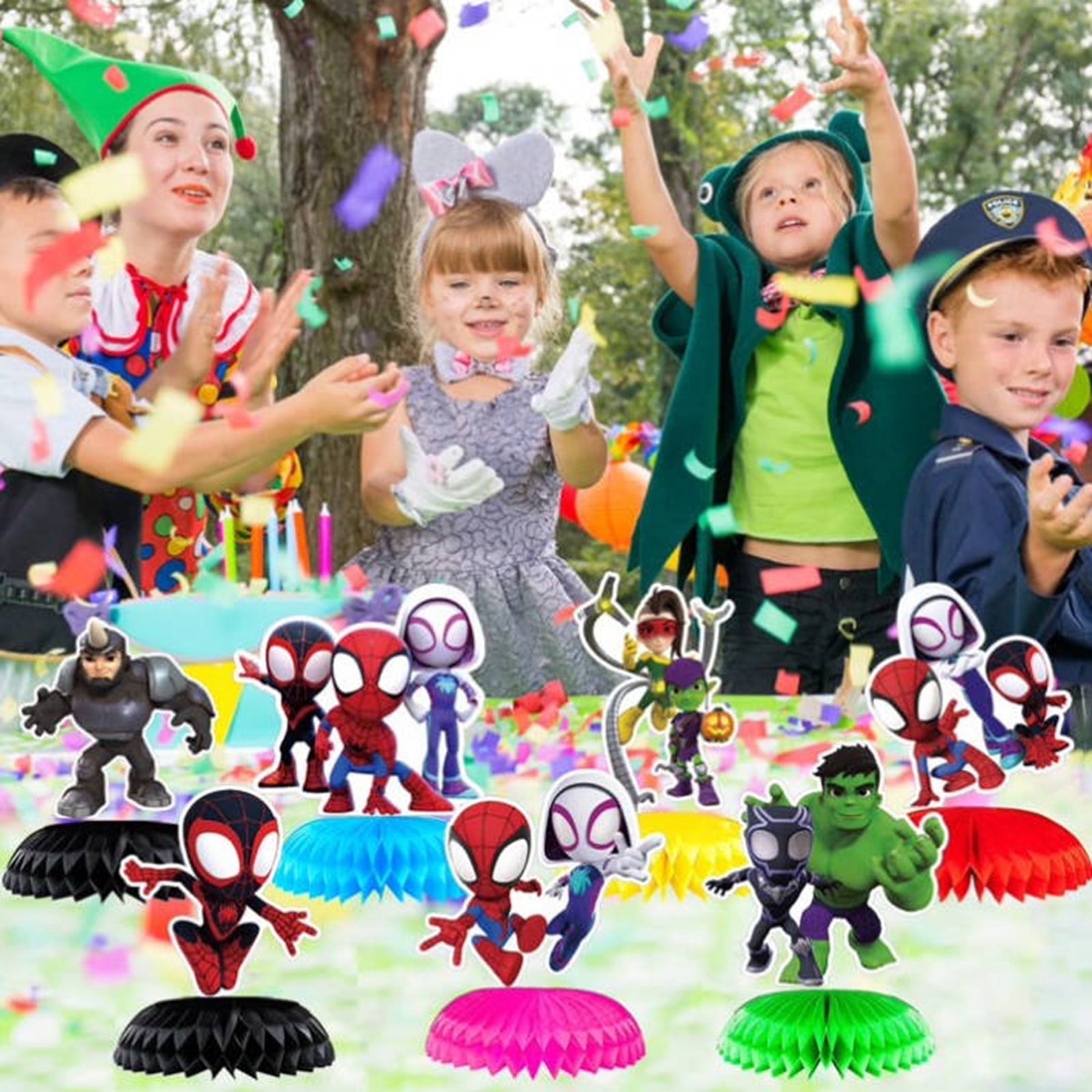 7Pcs Marvel Theme Spider man and his friends Honeycomb Centerpieces ...