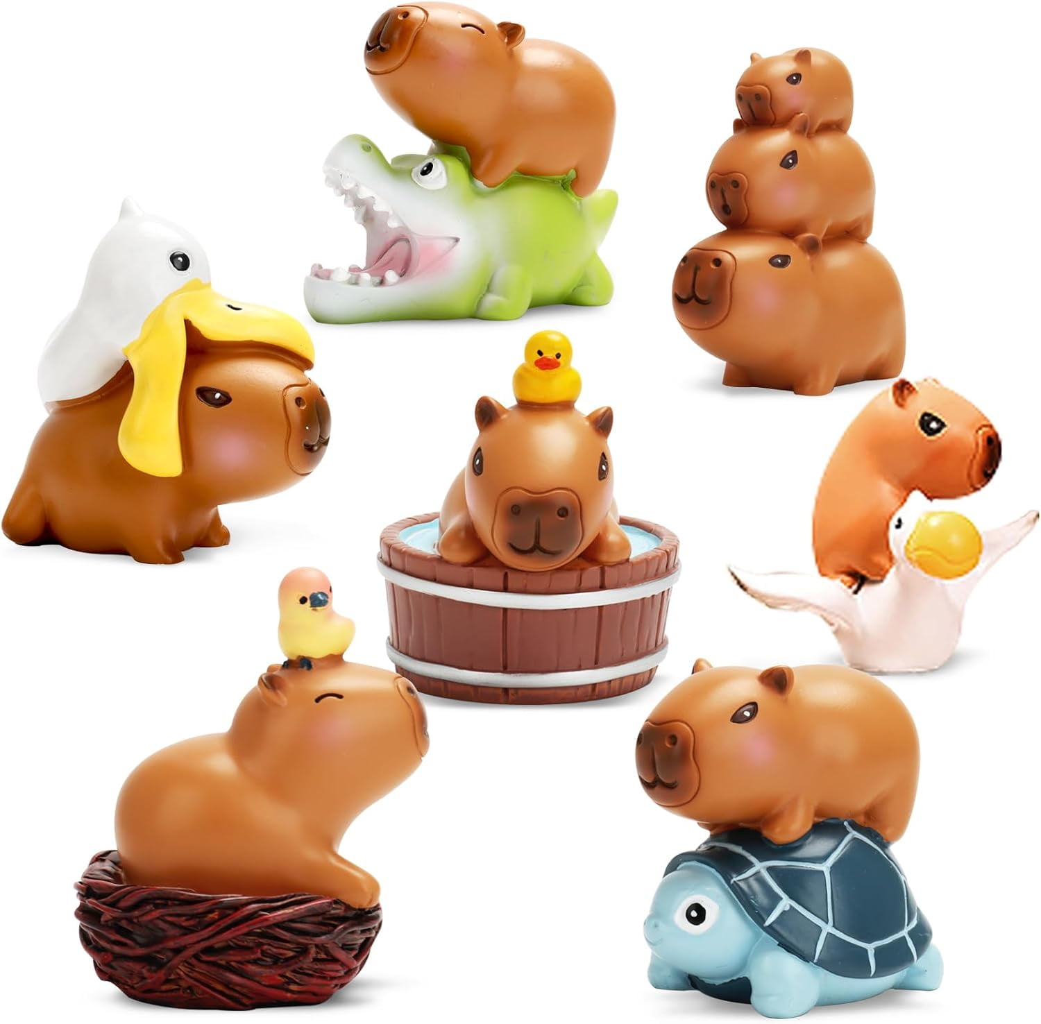 7 Pcs Miniature Capybara Figurines Mini Crocodile Figures Set Cute Resin Cake Toppers for DIY ...