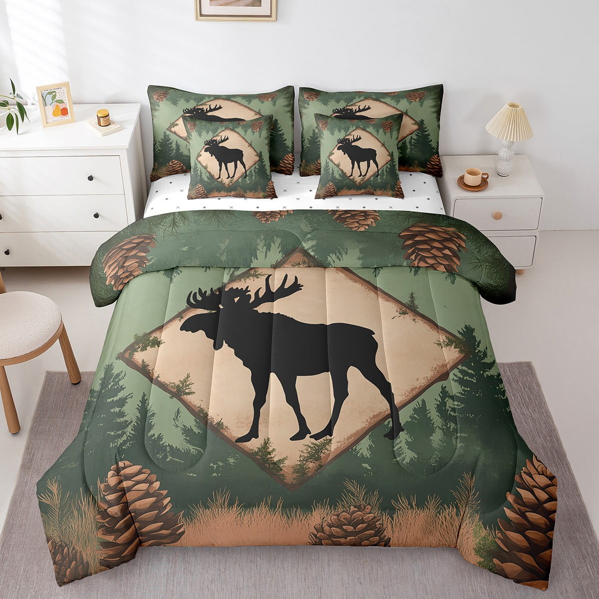 7Pcs Moose Bedding Set s,King Size Comforter Set with Sheets and Pillowcase,7Pcs Bed in a Bag ...
