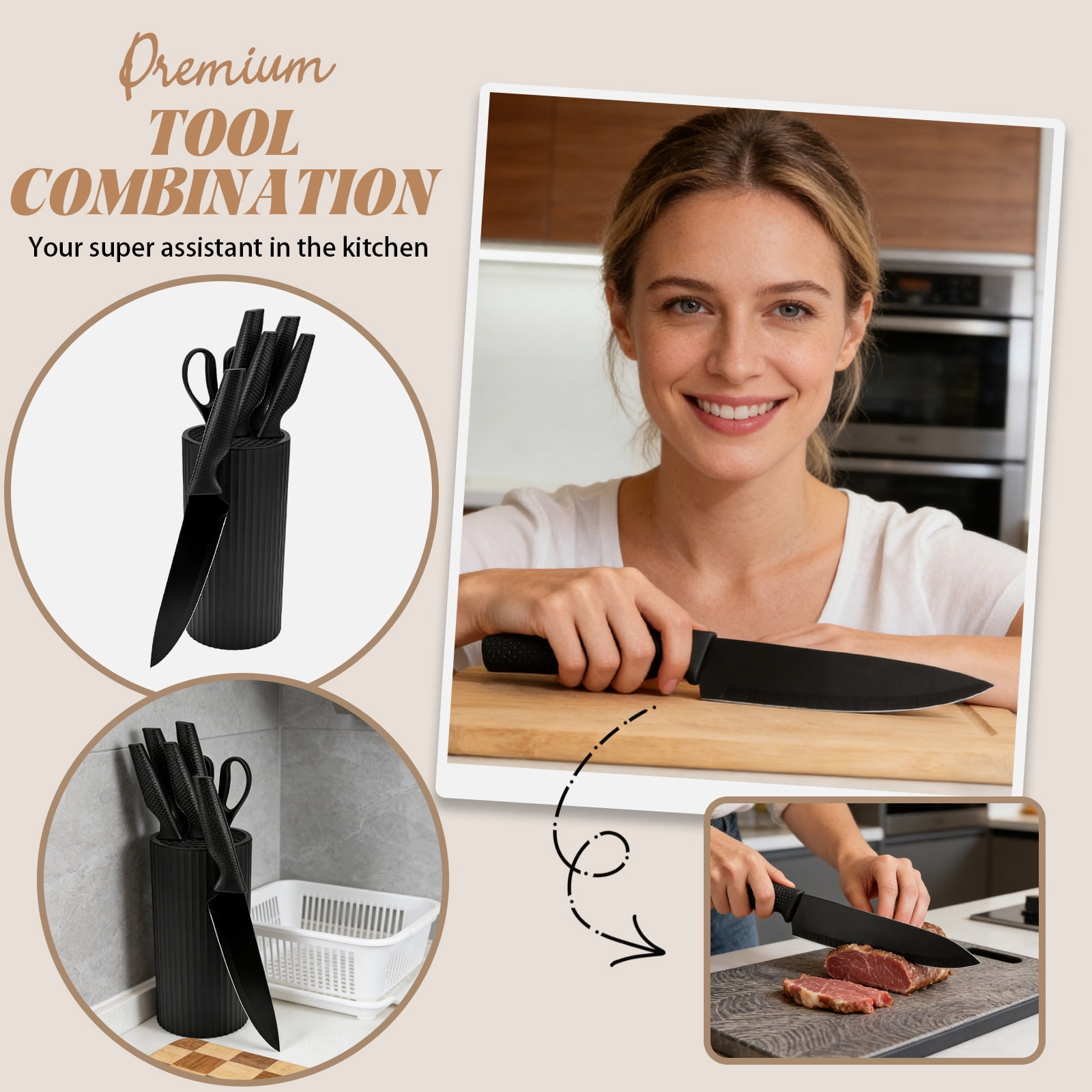 7Pcs Non-Stick Stainless Steel Kitchen Knife Set ,Knives Set with Anti ...