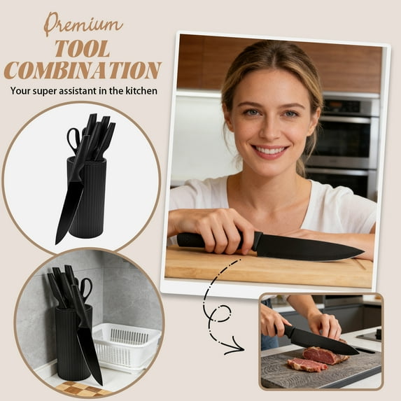 7Pcs Non-Stick Stainless Steel Kitchen Knife Set ,Knives Set with Anti ...