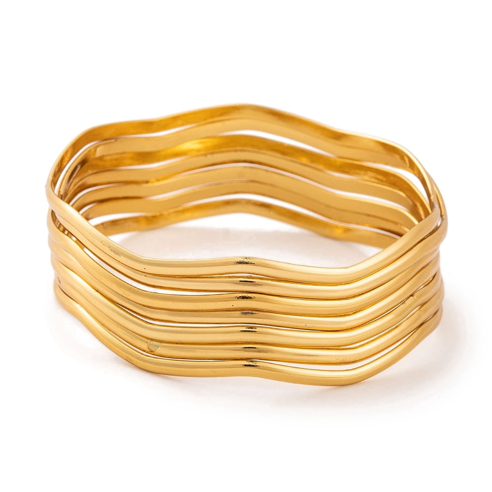 7Pcs PVD Vacuum Plating 304 Stainless Steel Wave Bangles Set for Women ...