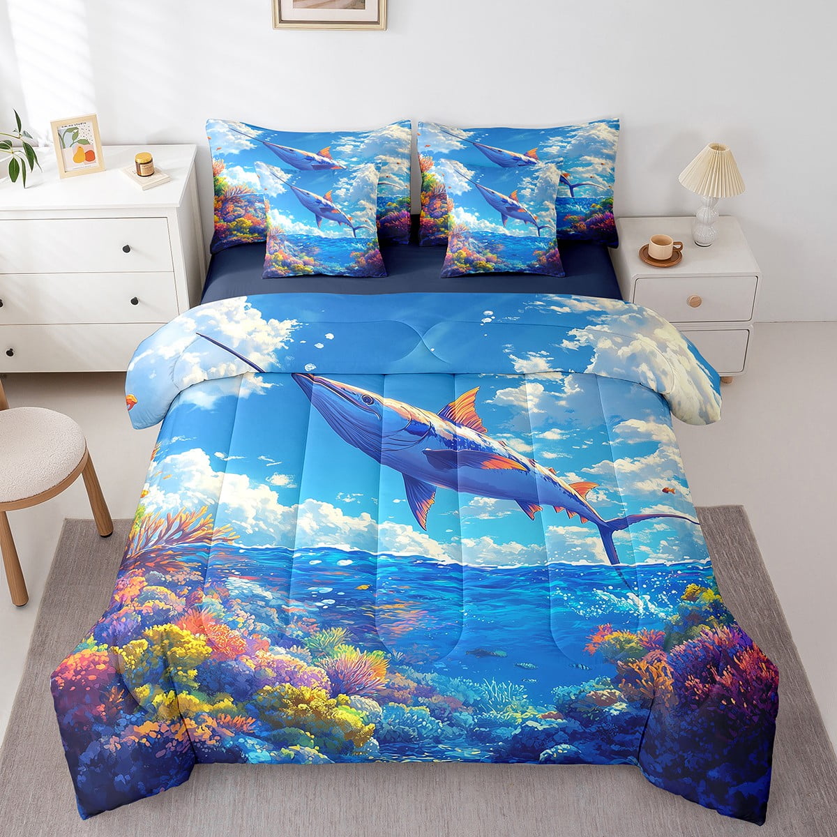 7Pcs Pike Fish Comforter Set Full Size Hunting And Fishing Theme Quilt ...