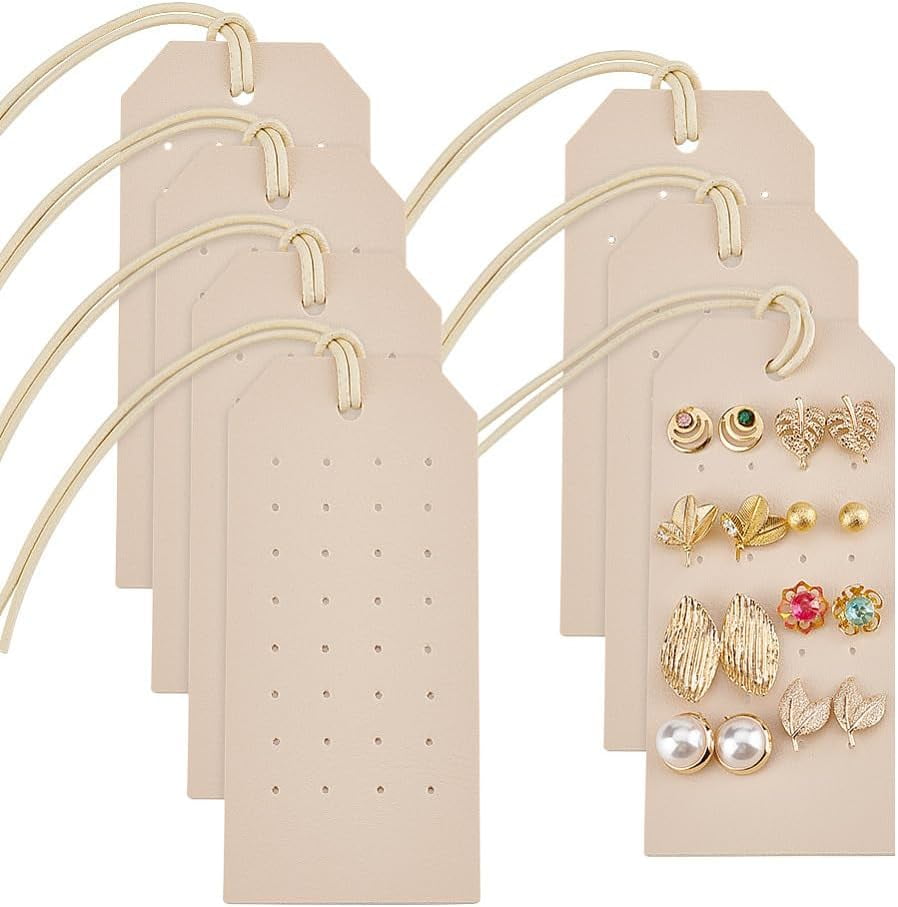 7Pcs Portable Leather Earring Holders Beige Leather Earring Displays 4 ...