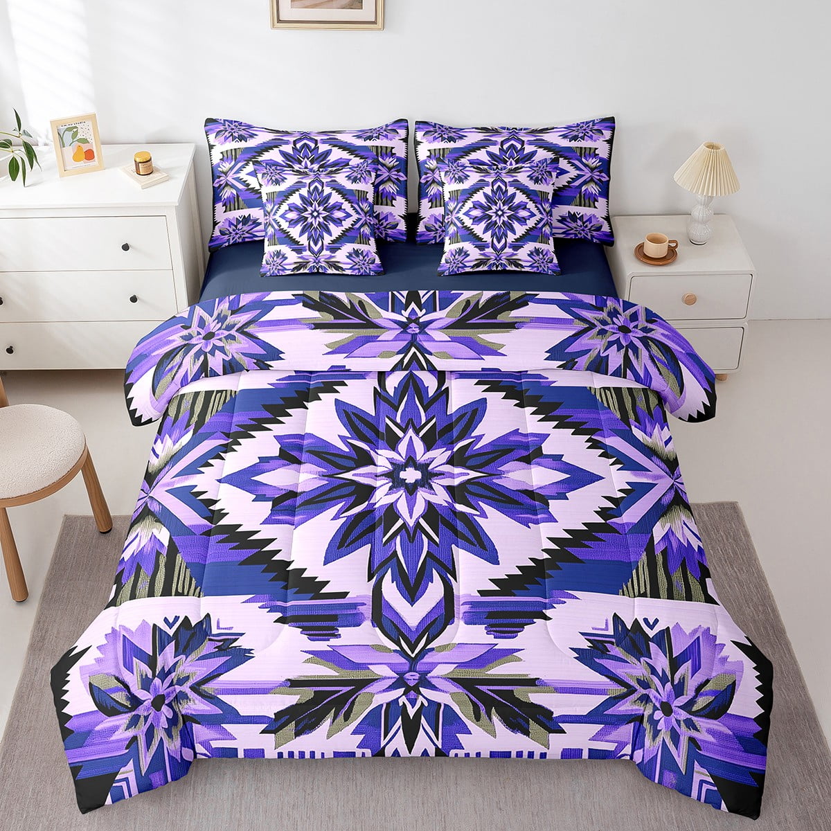 7Pcs Purple Southwestern Full Comforter Set,Western Aztec Bedding Sets ...