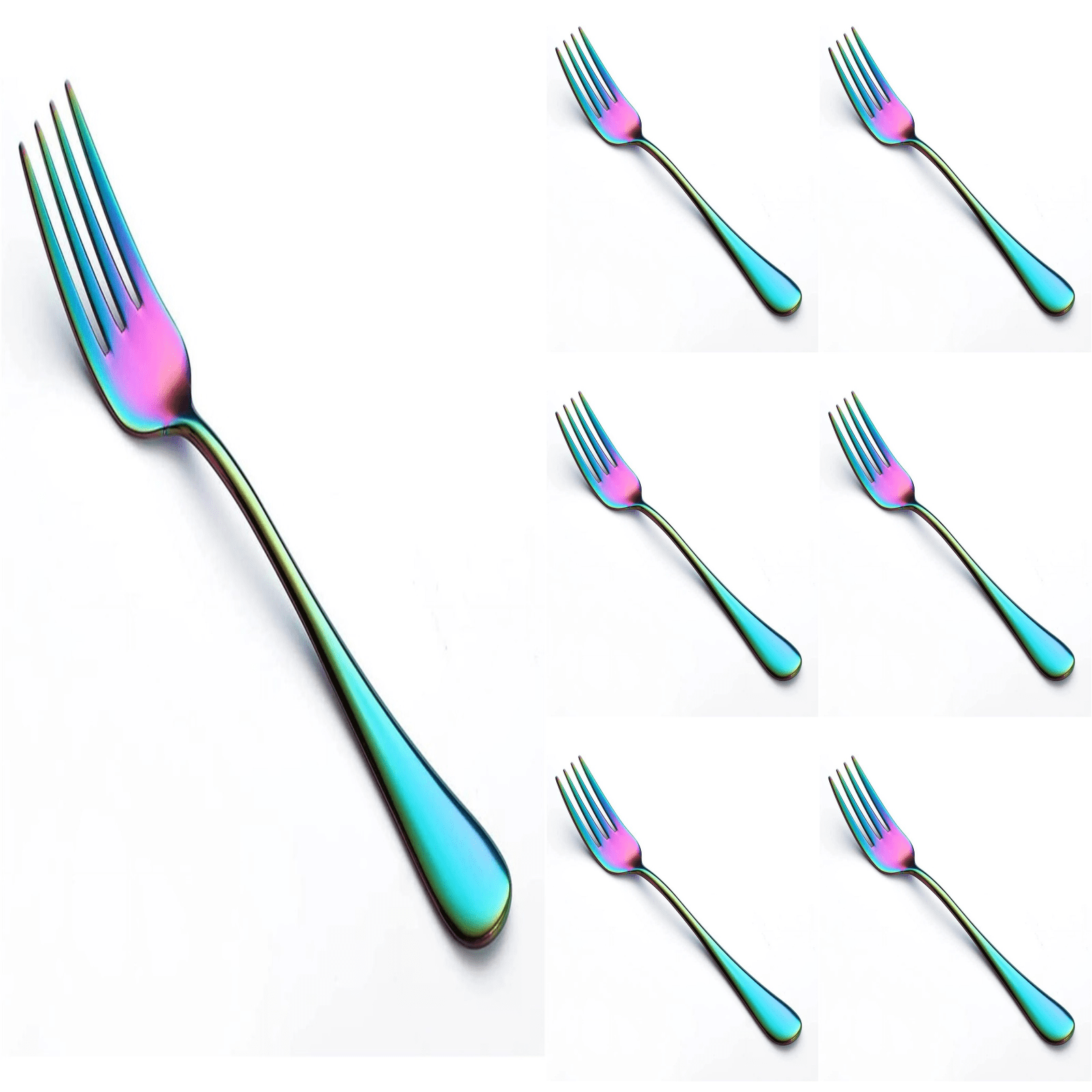 7Pcs Rainbow Stainless Steel Dinner Forks Mutil-Color Forks, Colorful ...