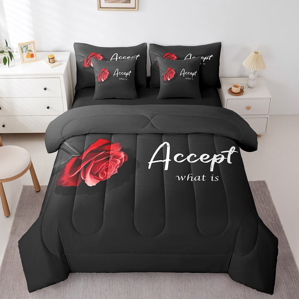 7Pcs Red Decor Rose Flower Bedding King Size Romance Red Roses ...